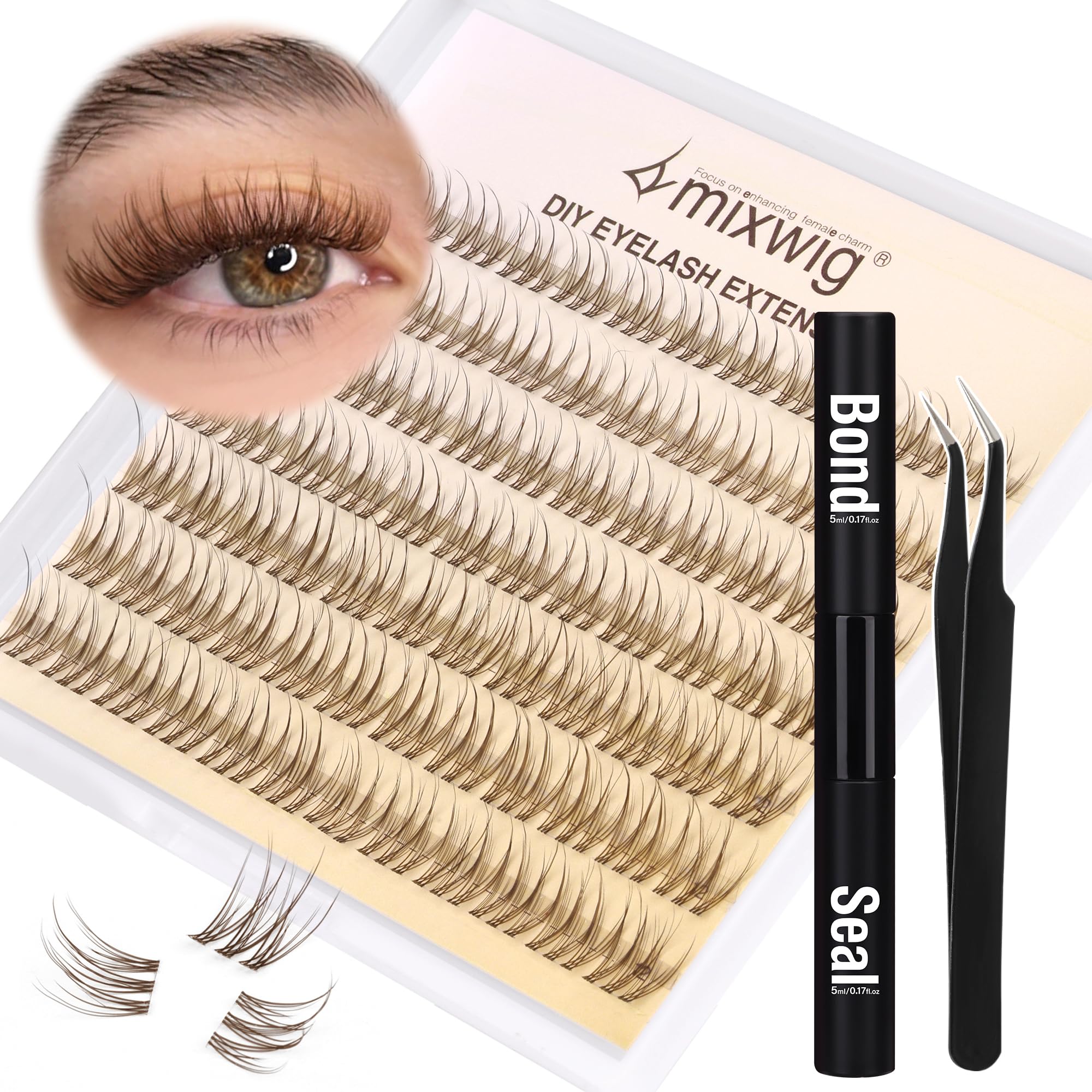 Amazon.com: Lvmixwig Brown Lashes Extension Kit Natural Lash Clusters ...