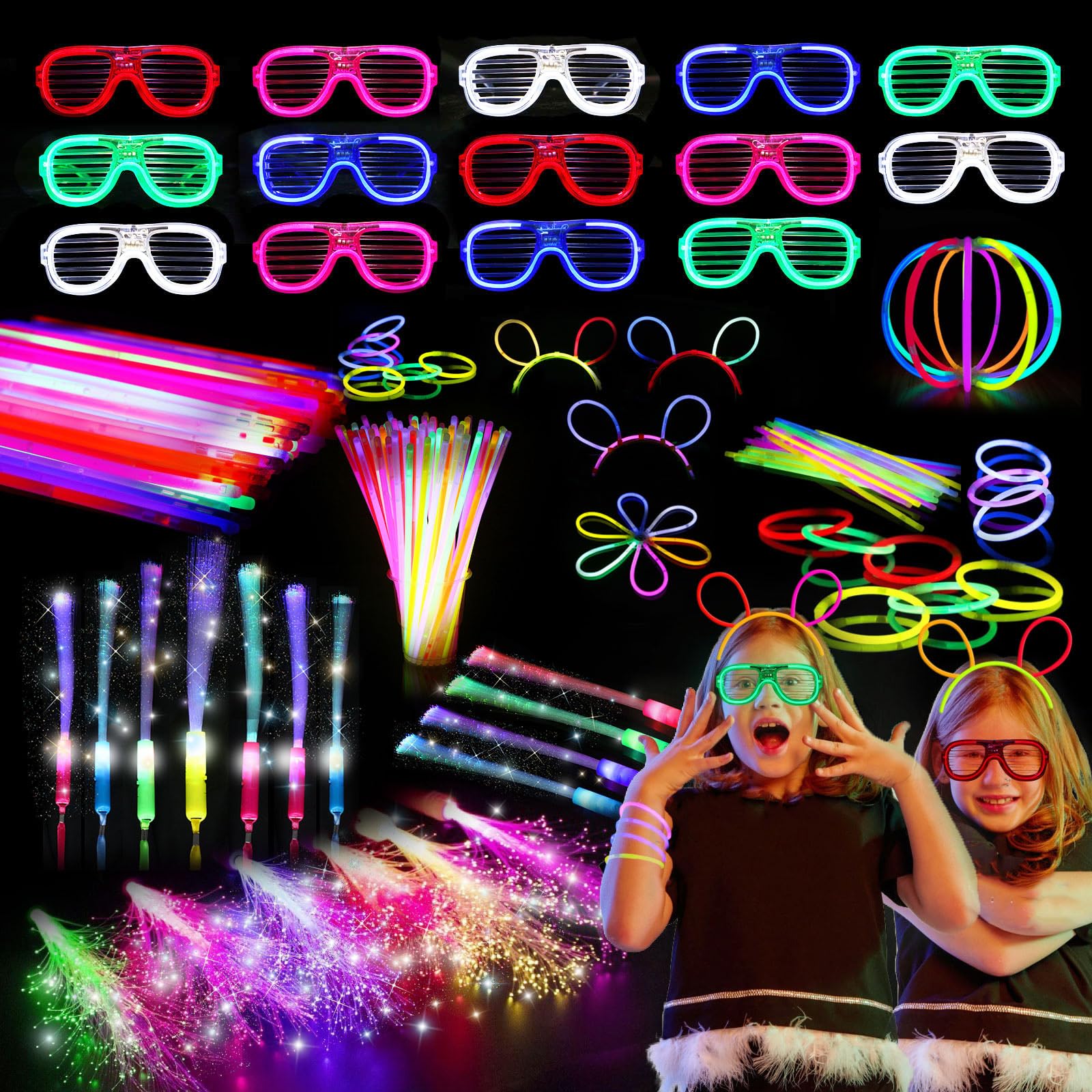 Amazon.com: 258 PCS Glow in the Dark Party Supplies,20 PCS Glow Fiber ...