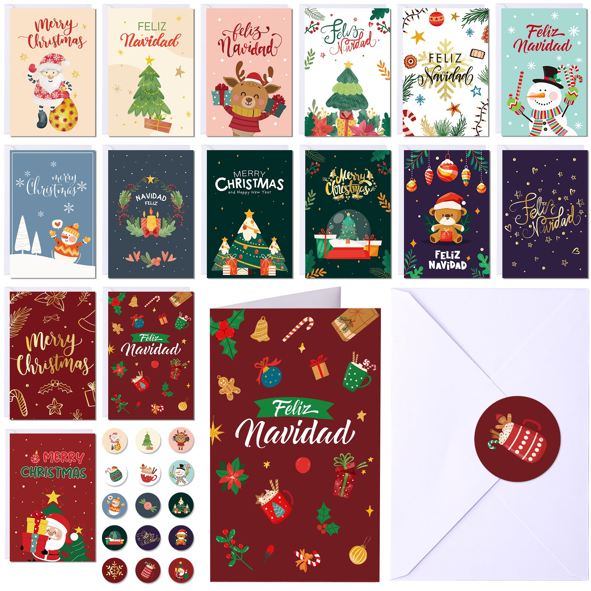Amazon.com: INCOK Spanish Christmas Feliz Navidad Card - 45 PCS Espanol ...