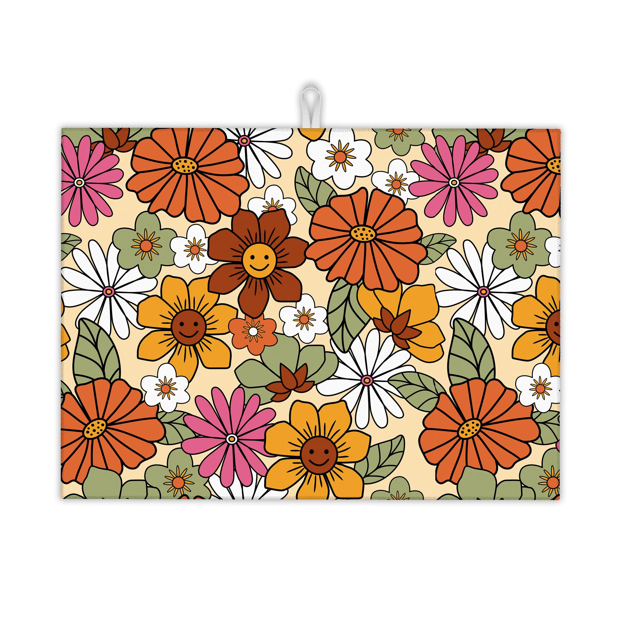 Amazon.com: UIUPRO Retro 70s Groovy Flowers Dish Drying Mats 18x24 Inch ...