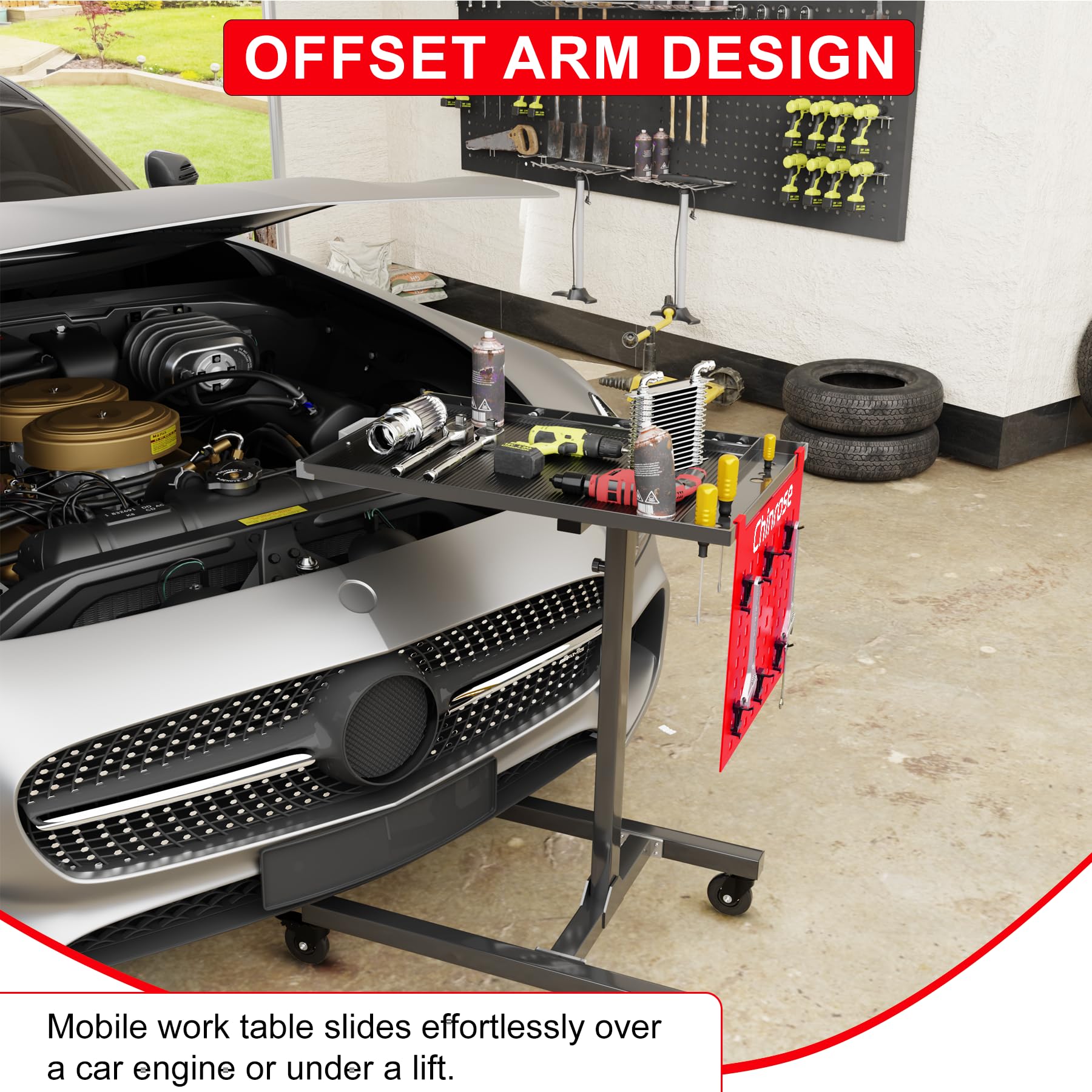 Snapklik.com : Mechanics Rolling Work Table, Adjustable Mobile Tray Table
