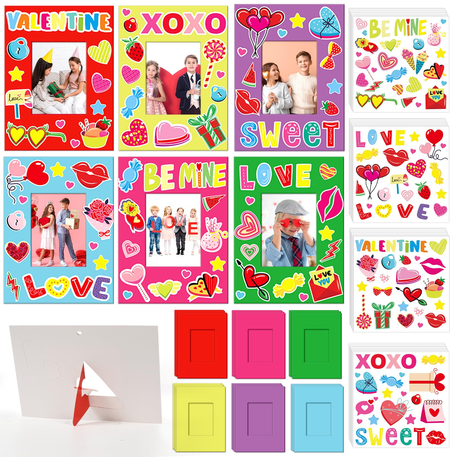 Fun Valentines For Kids 48 Pack Valentines Day Pink Picture Frame Craft ...
