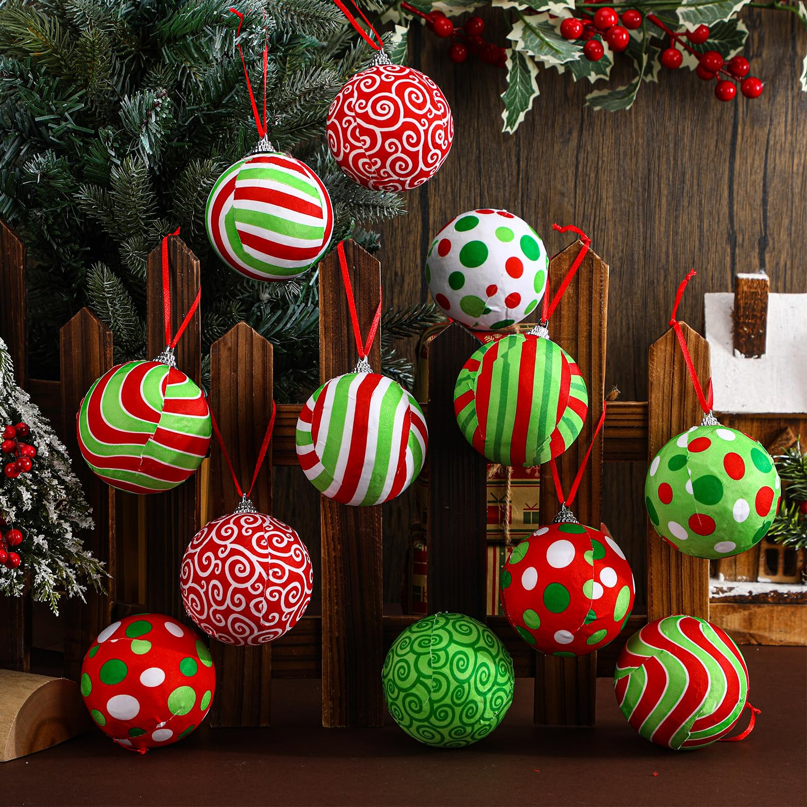Amazon.com: Outus 16 Pcs Fabric Christmas Ball Ornaments 3.15 Inch ...