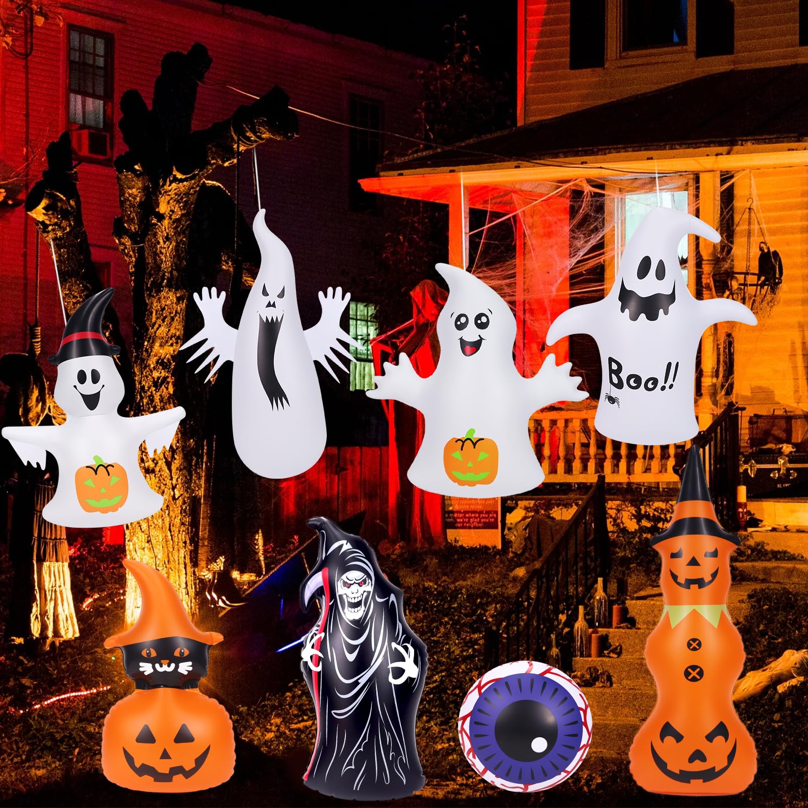 AirSwim Inflatable Halloween Decorations 8Pcs, Blow Up Eyeballs Ghost ...