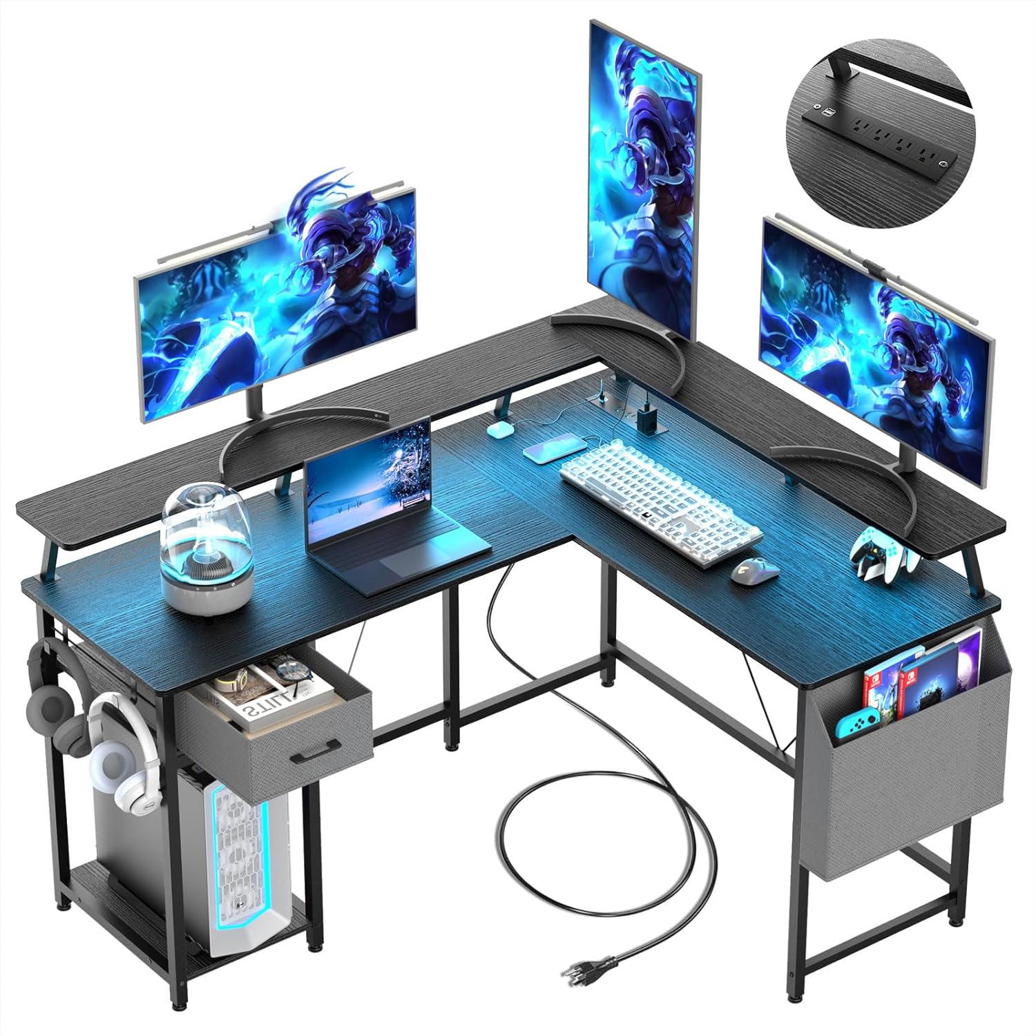 Amazon.com: Raynesys 57" L Shaped Gaming Desk with Storage, Computer ...