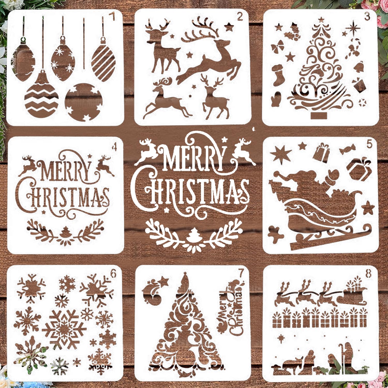 LYPER 5.1inch Christmas Stencils Reusable Santa Claus Snowmen ...