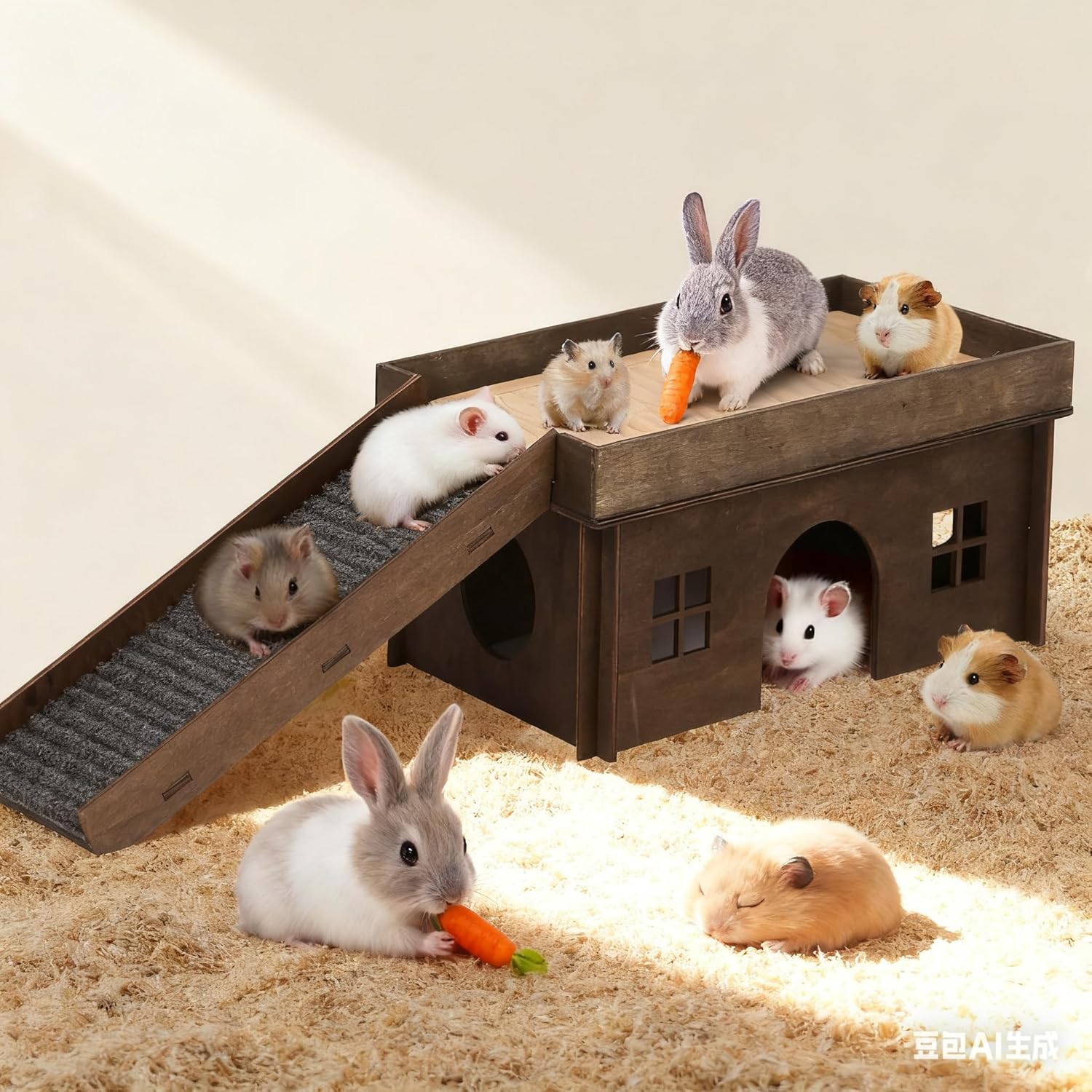 Amazon.com : Large Bunny House with Stair, Wooden Bunny Castle Rabbit ...