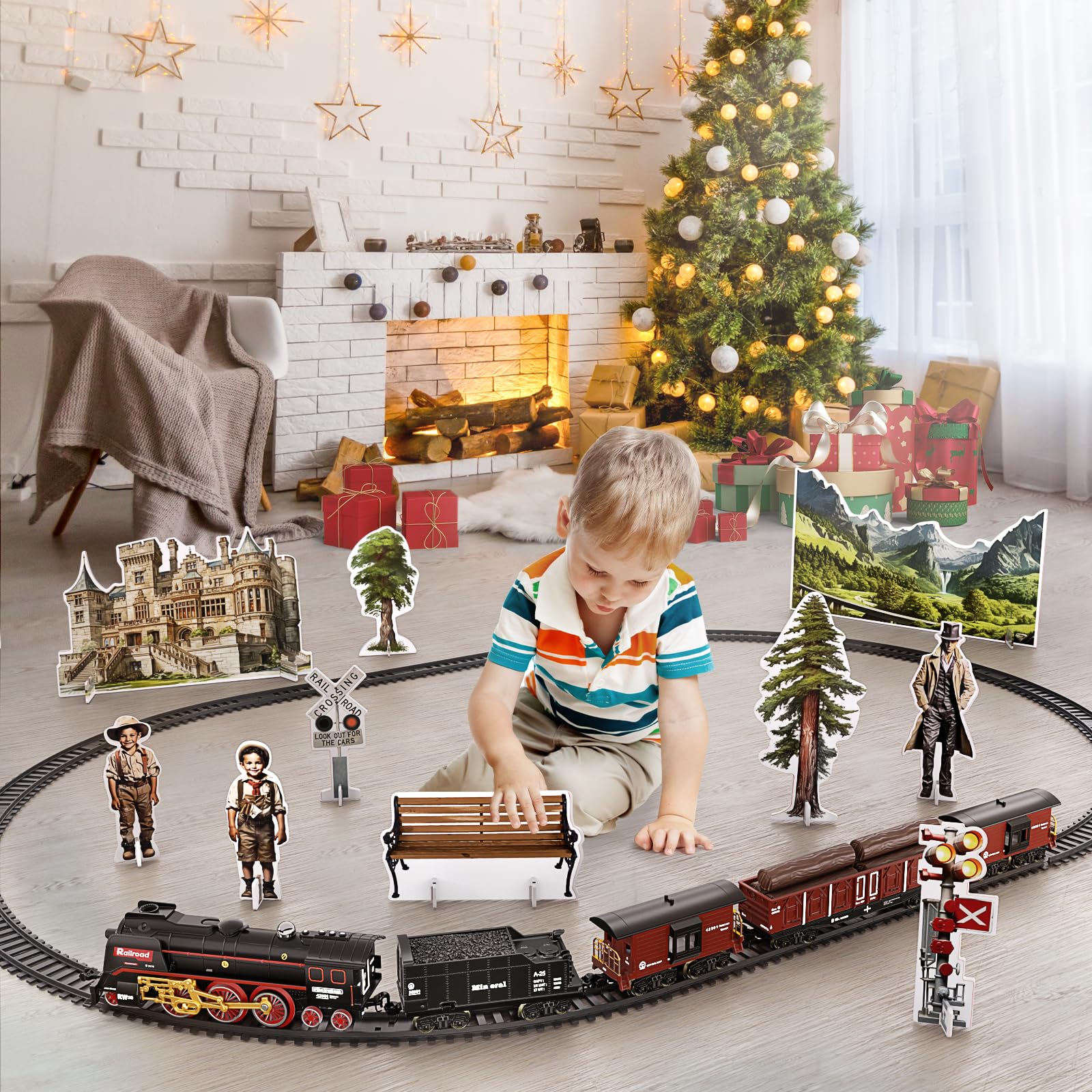 AIQI Electric Train Set-Train Toys for Boys Girls with Smokes,Lights, Sound,Tracks,Electric Toy ...
