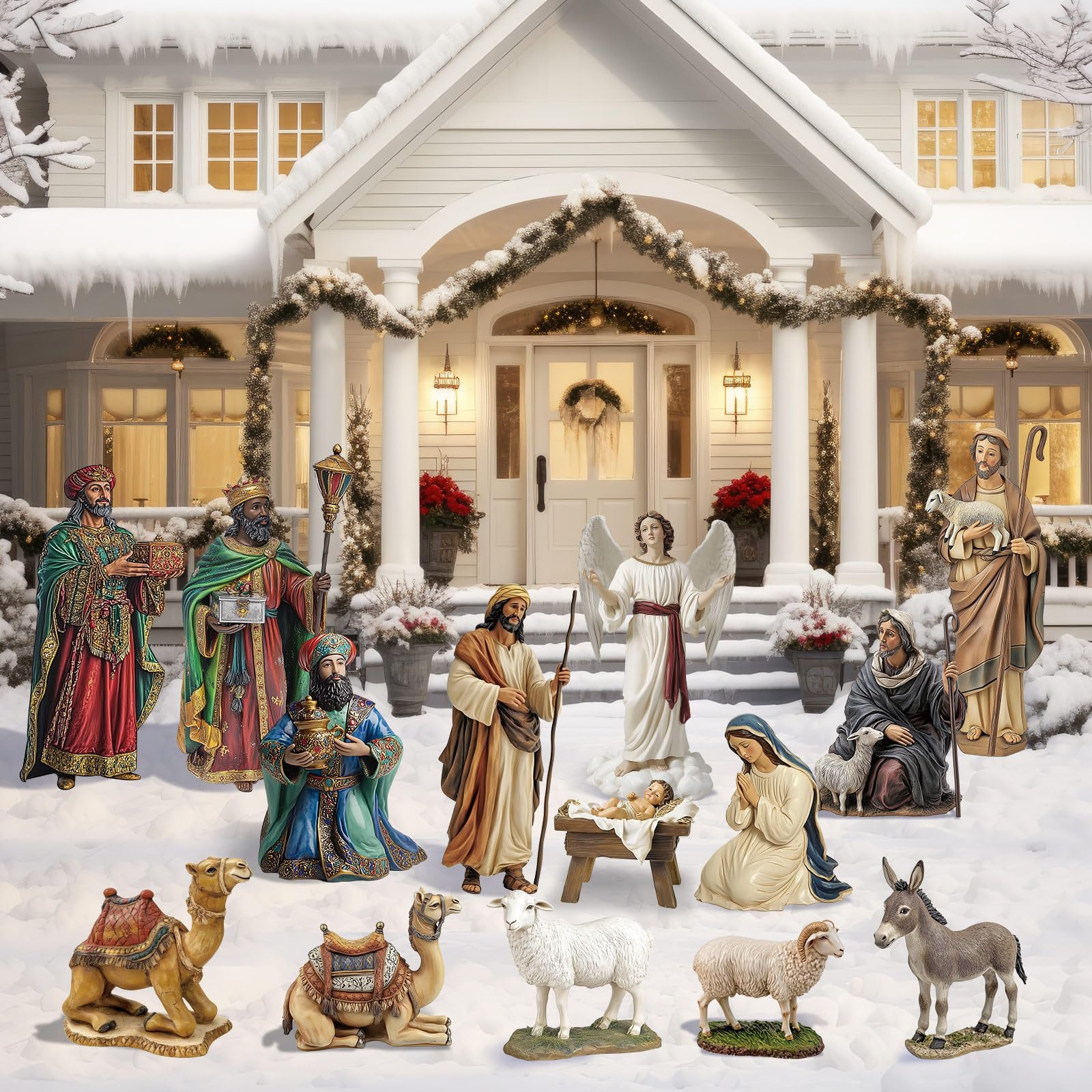 Snapklik.com : 14Pcs Metal Christmas Nativity Scene Set Small Holy ...