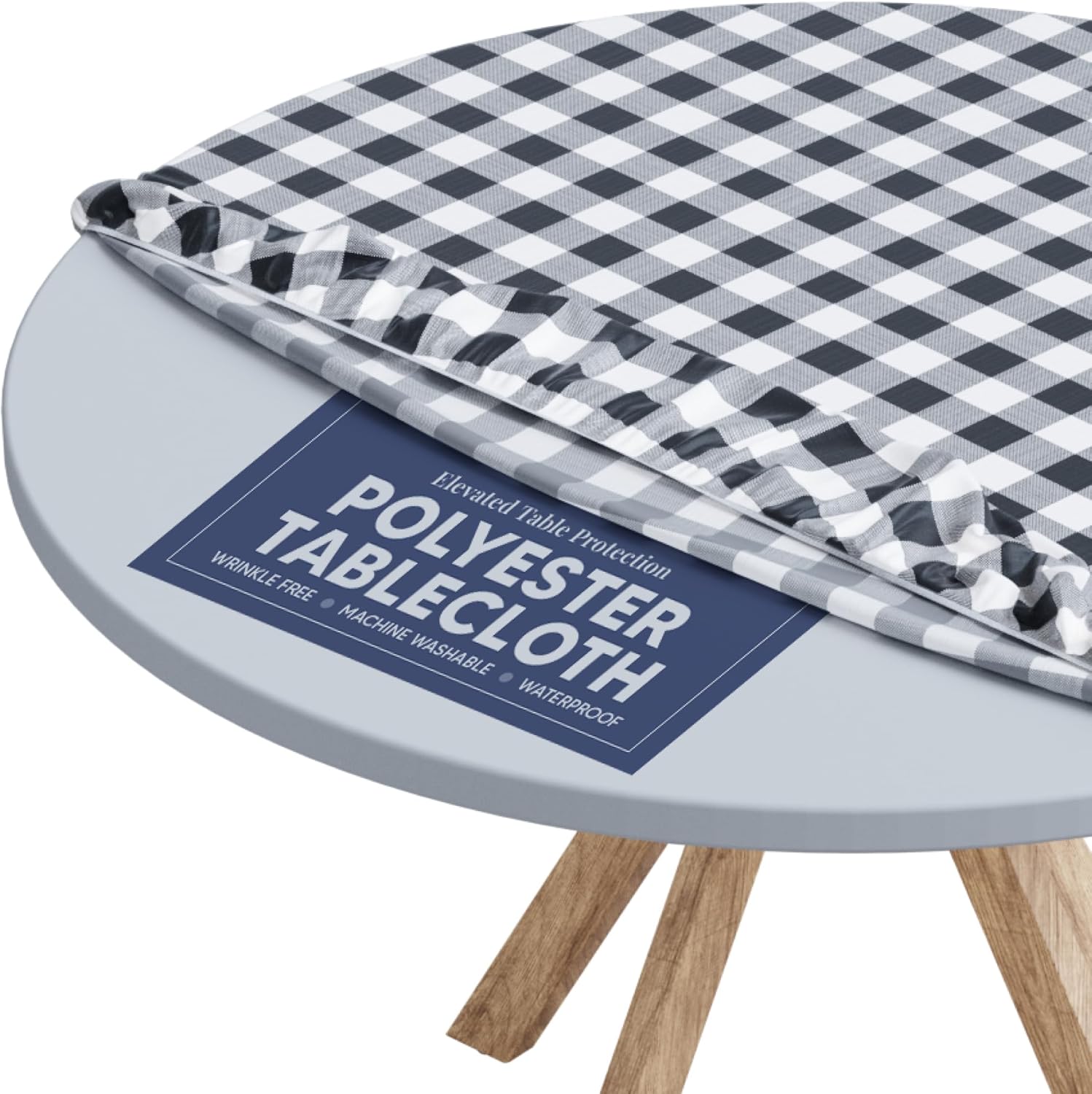 Amazon.com: Round Tablecloth of Polyester -Fitted with Elastic, Water ...