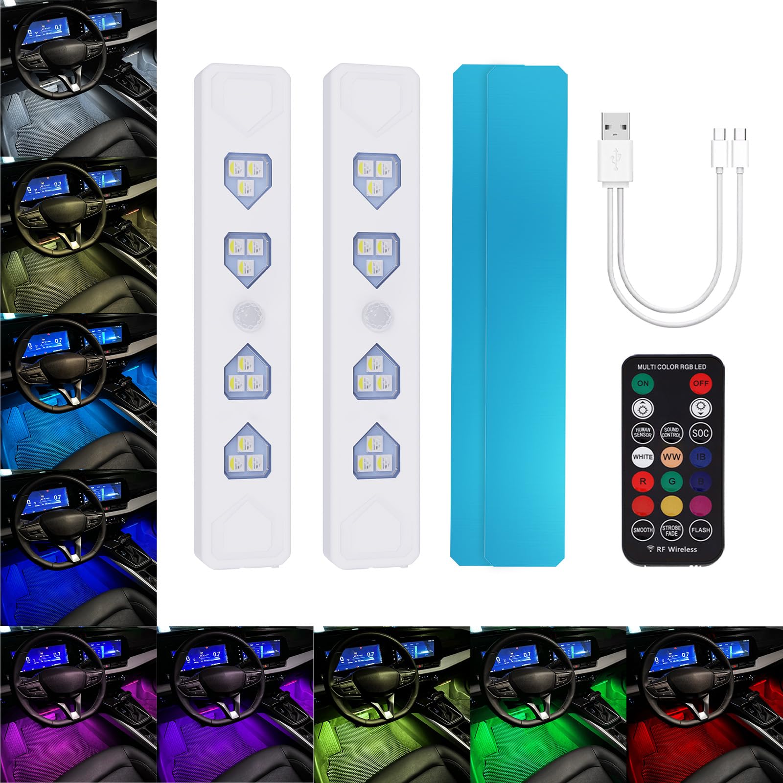 PIFOOG Car Interior Lights Wireless LED Ambient Lighting USB RGB Remote ...