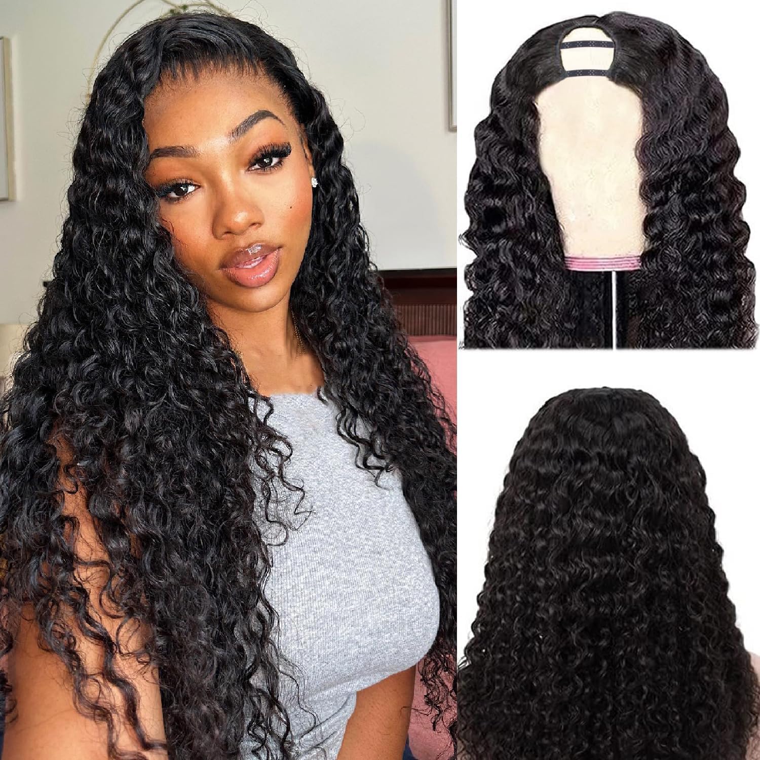 Amazon.com : U Part Wigs Human Hair Wigs for Black Women Deep Wave ...
