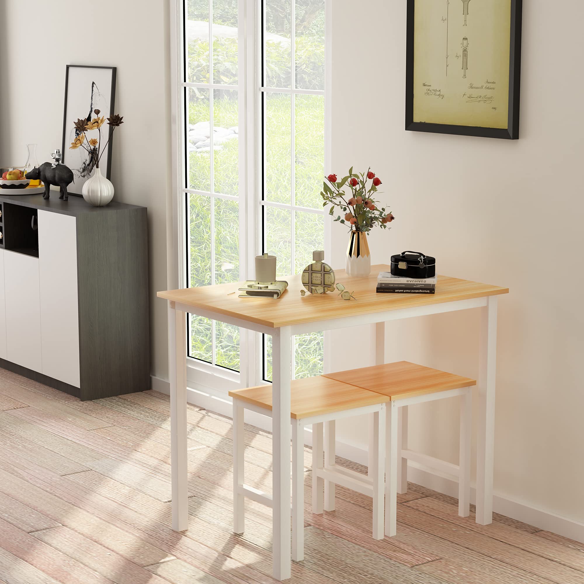 AWQM 3 Piece Dining Set, Small Dining Table and 2 Stools, Kitchen ...