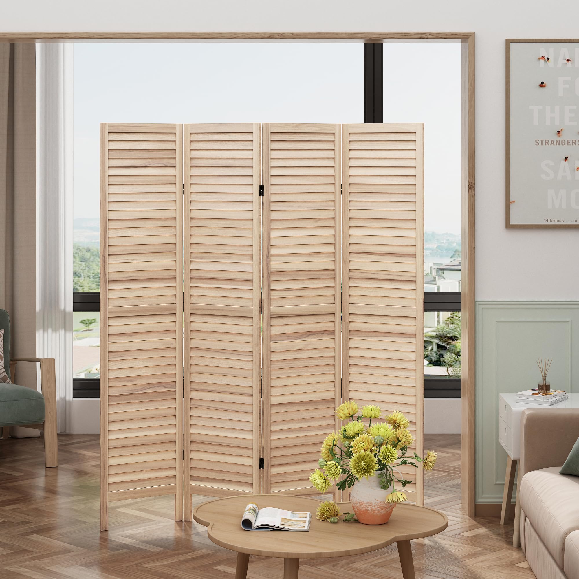 Snapklik.com : JAXPETY 4 Panel Wood Louvered Room Divider, 5.6 Ft Tall ...