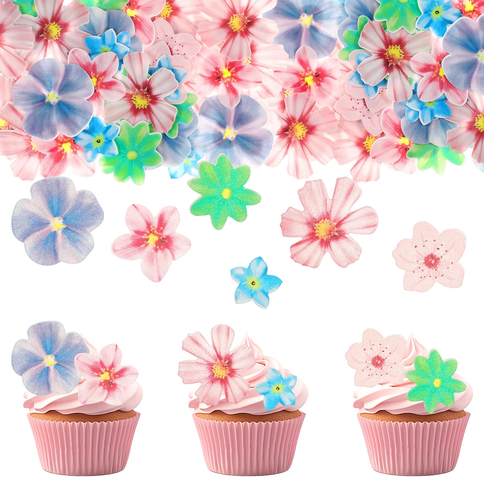Amazon.com: 40 Pcs Edible Flowers Cake Decorations Flower Cupcake ...