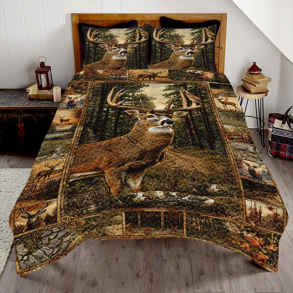 Amazon.com: ENCYCOM Personalized Deer Quilt Set - Deer in Forest ...