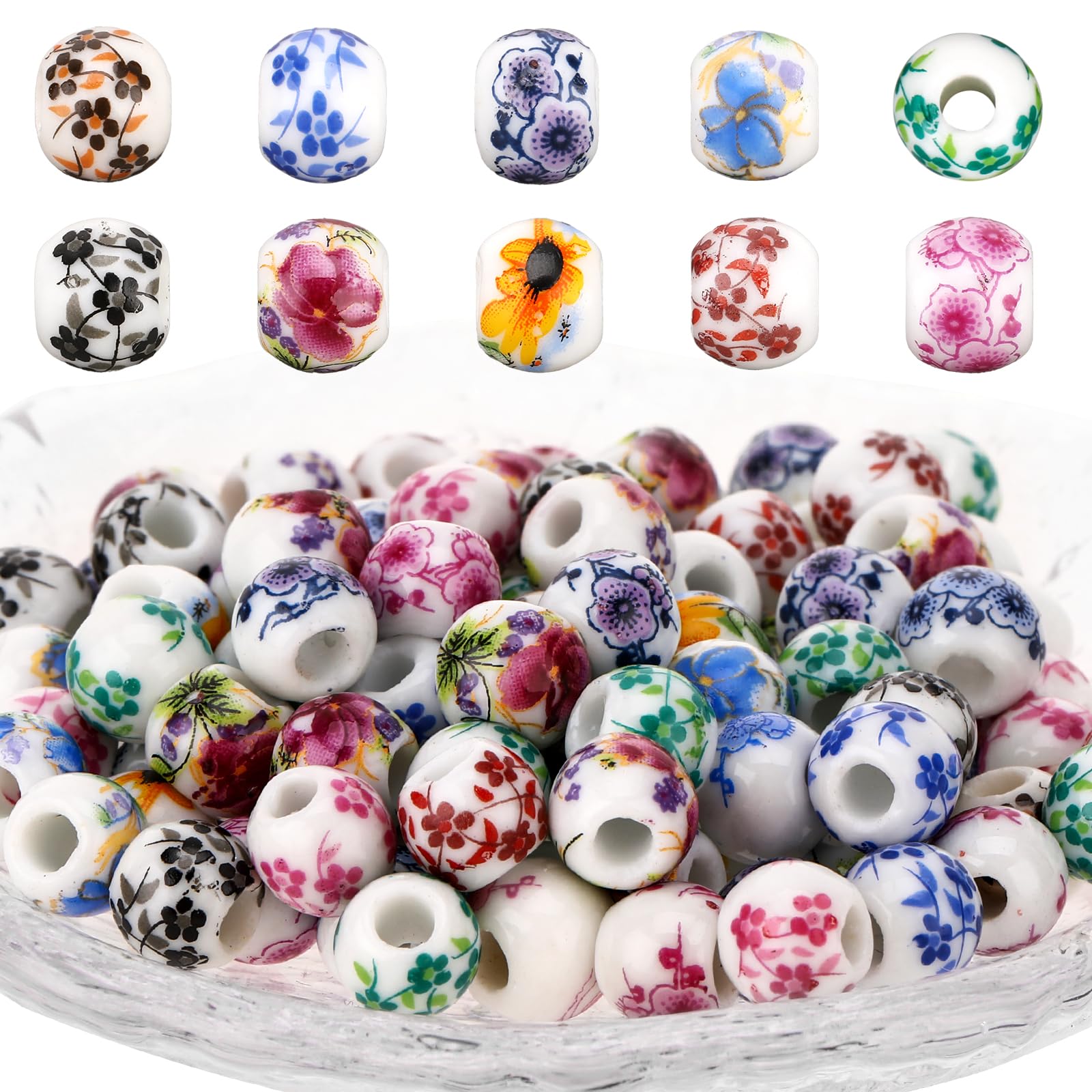 Amazon.com: Ceramic Beads, 100 Pcs Round Porcelain Beads 8 mm ...