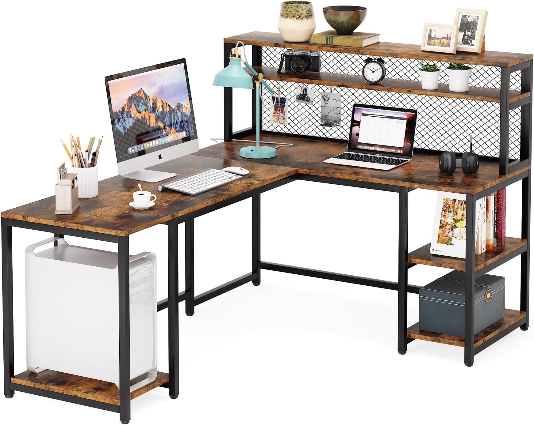 Amazon.com: SEDETA L Shaped Computer Desk, 58'' Office Desk with LED ...