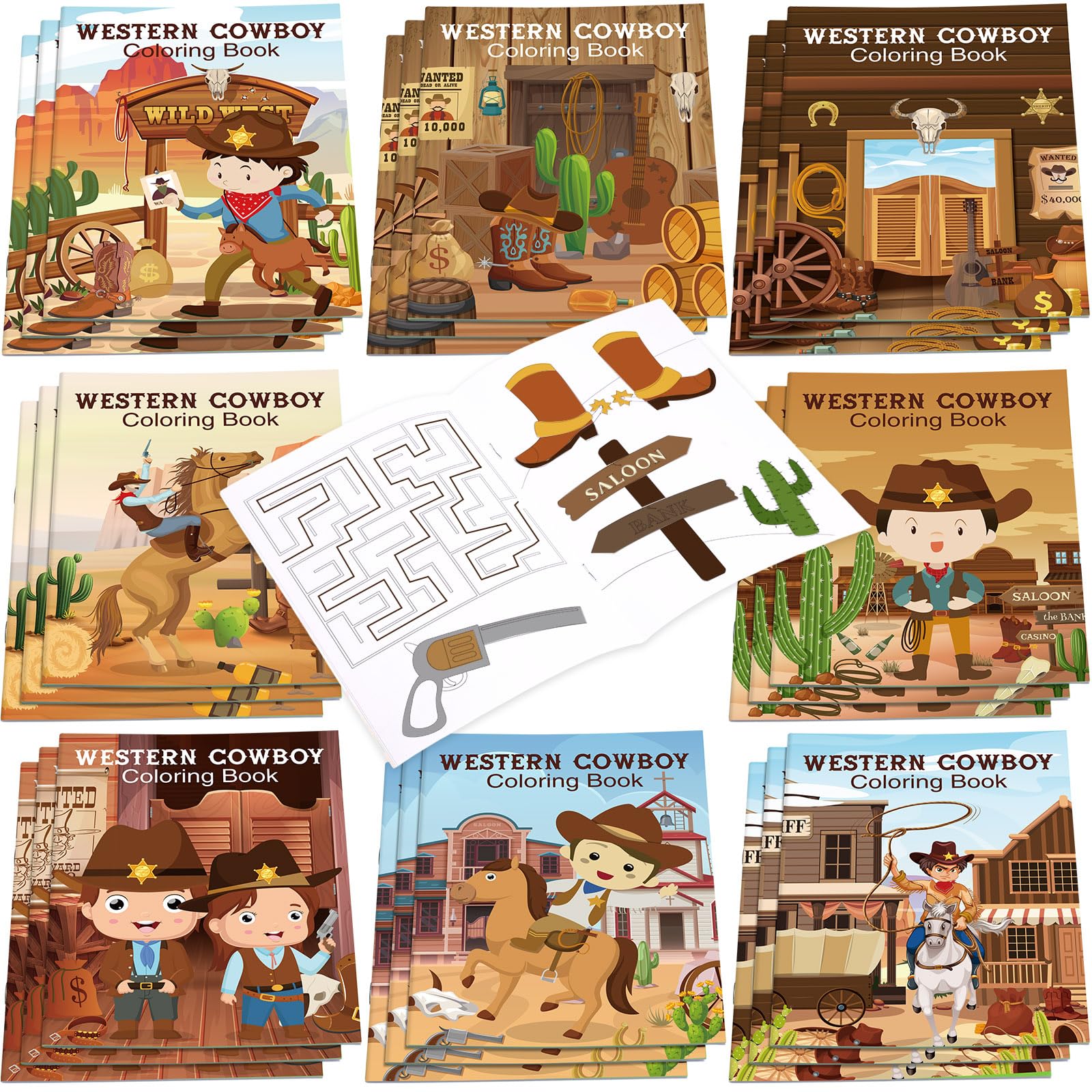 Amazon.com: Nezyo 24 Pieces Cowboy Coloring Books Wild West Theme DIY ...