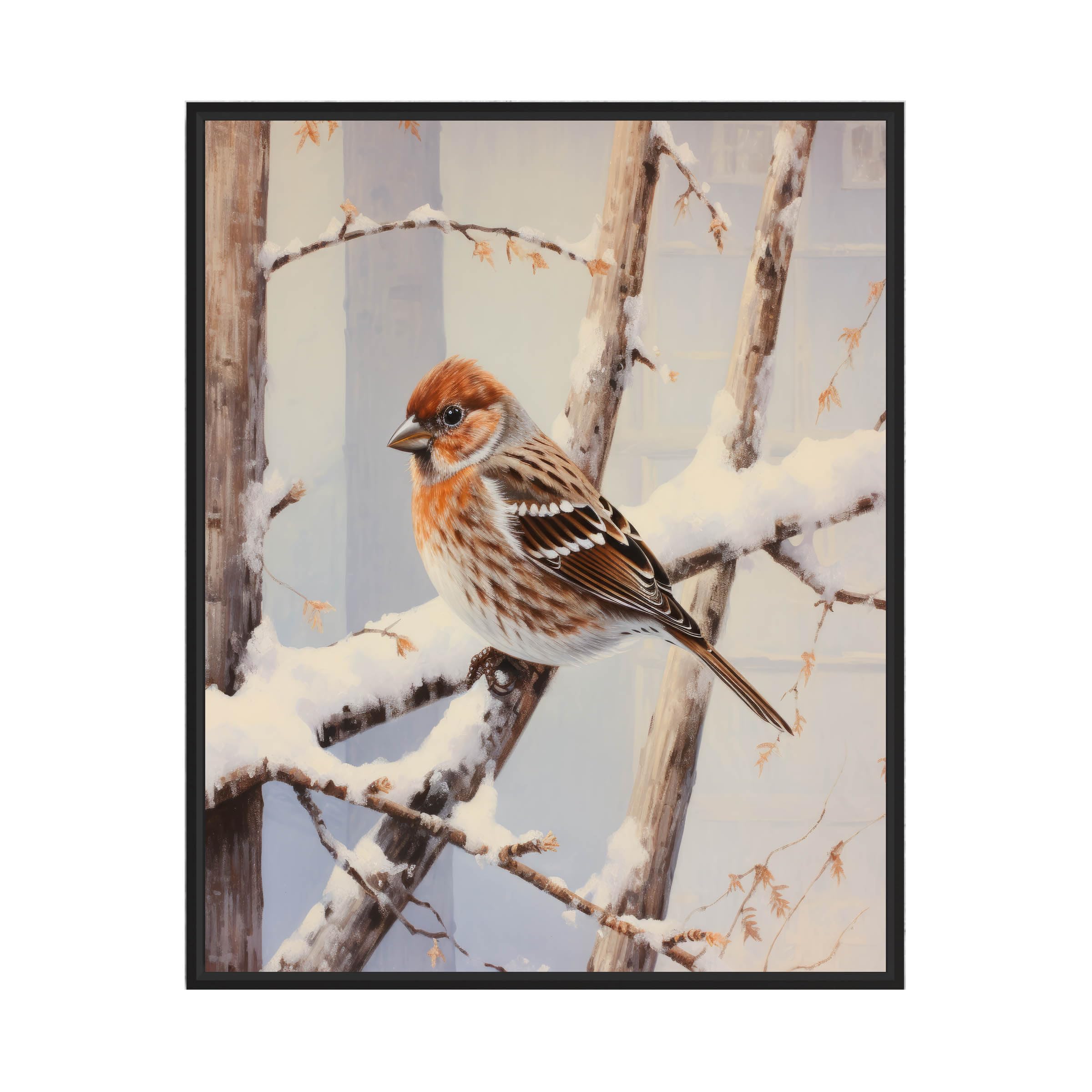 Amazon.com: Winter Sparrow on a birch tree Art Print Poster, Bird Wall ...