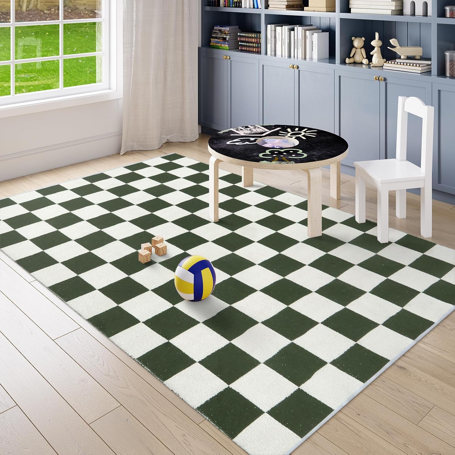Lahome 6x9 Green Checkered Rug for Boys Room, Modern Large Carpet for ...