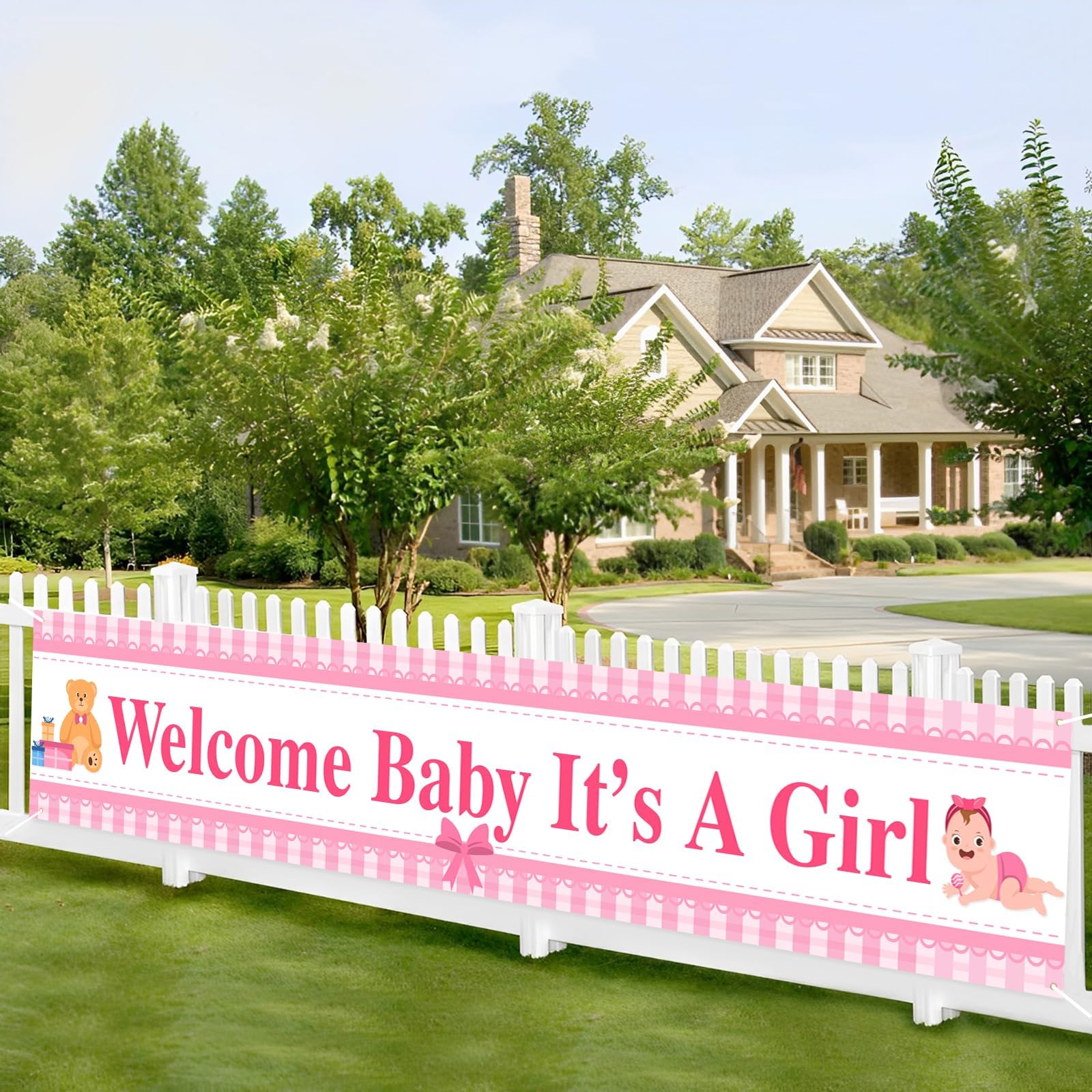 Amazon.com: Kimini-Ki Welcome Baby It's A Girl Banner, It's A Girl Yard ...