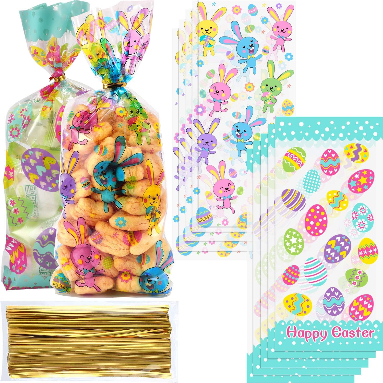 Amazon.com: Chuangdi 100 Pack Easter Treat Bags Bunny Candy Cellophane ...