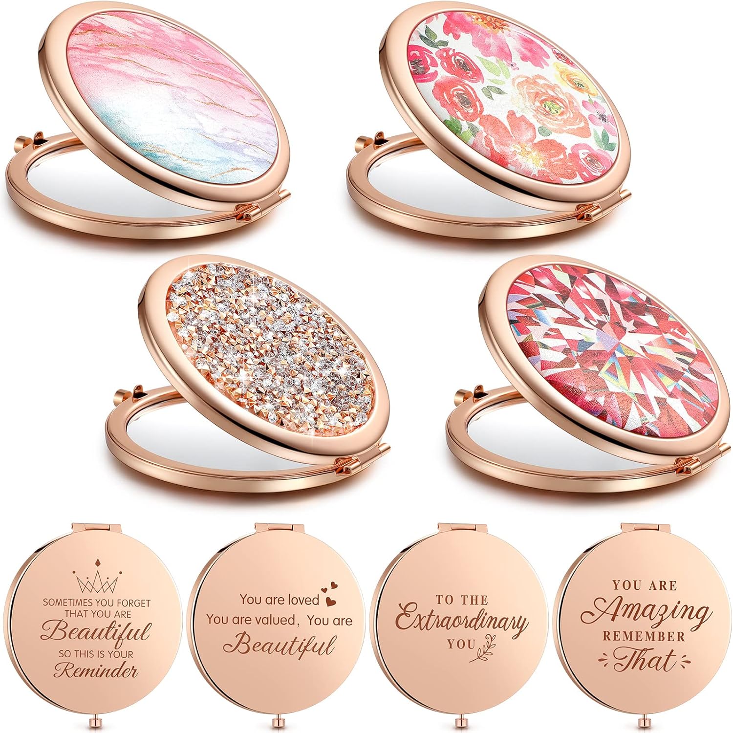 Amazon.com: 4 Pcs Pocket Mirror for Women Bulk Rose Gold Compact Mirror ...