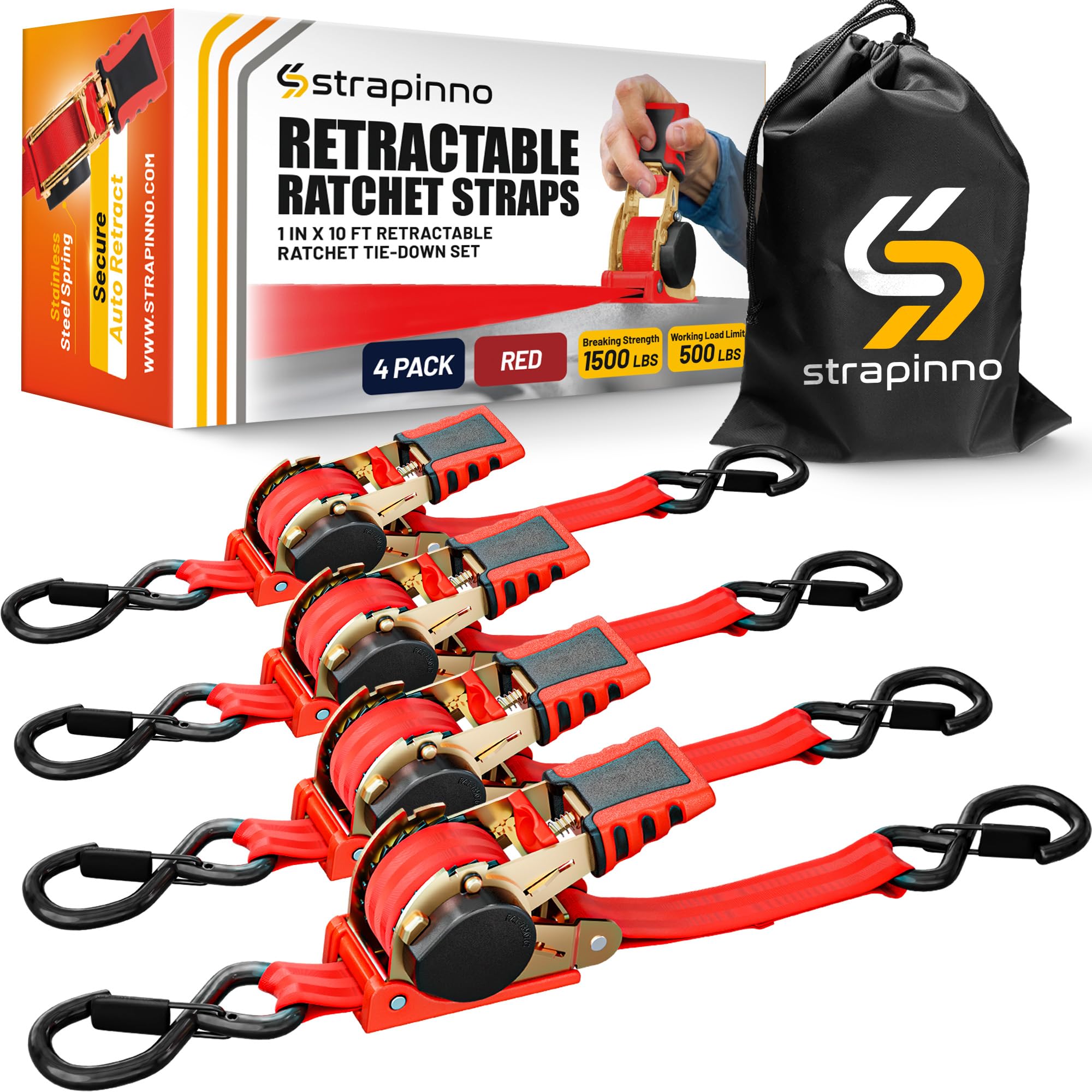 Snapklik.com : Strapinno Retractable Ratchet Straps 1 In X 10 Ft ...