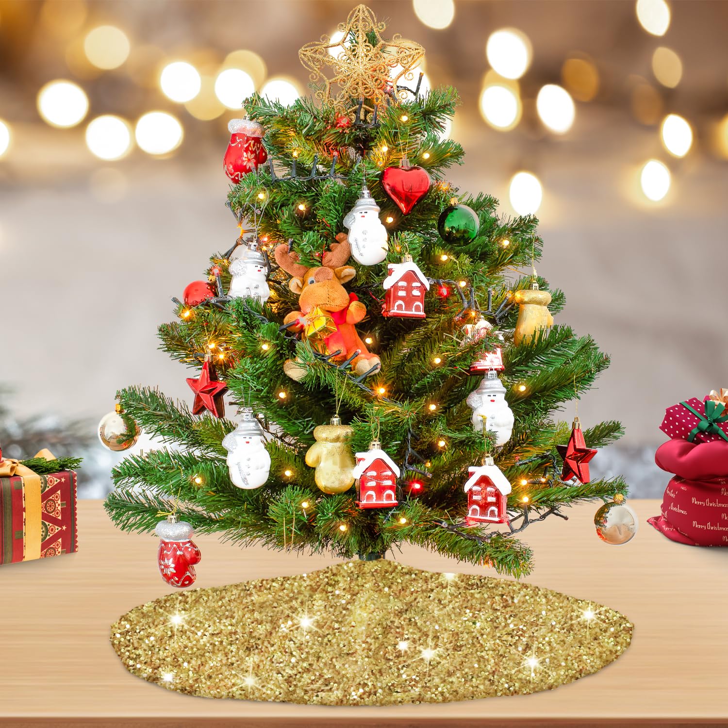 Snapklik.com : Gold Christmas Tree Skirts 21 Inches Mini Metallic Tree ...