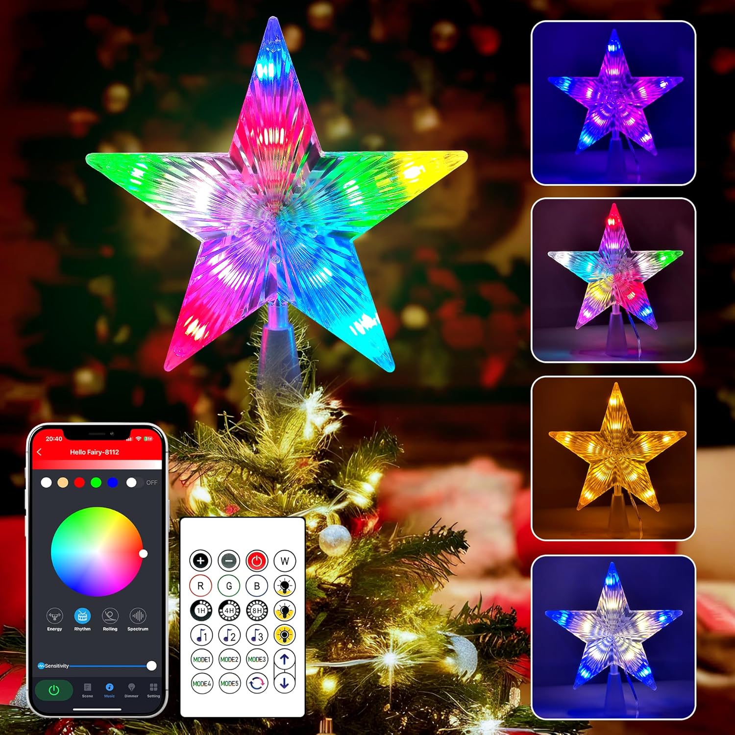 SIXVALA 7" Christmas Star Tree Topper Lighted, Smart App & Remote ...