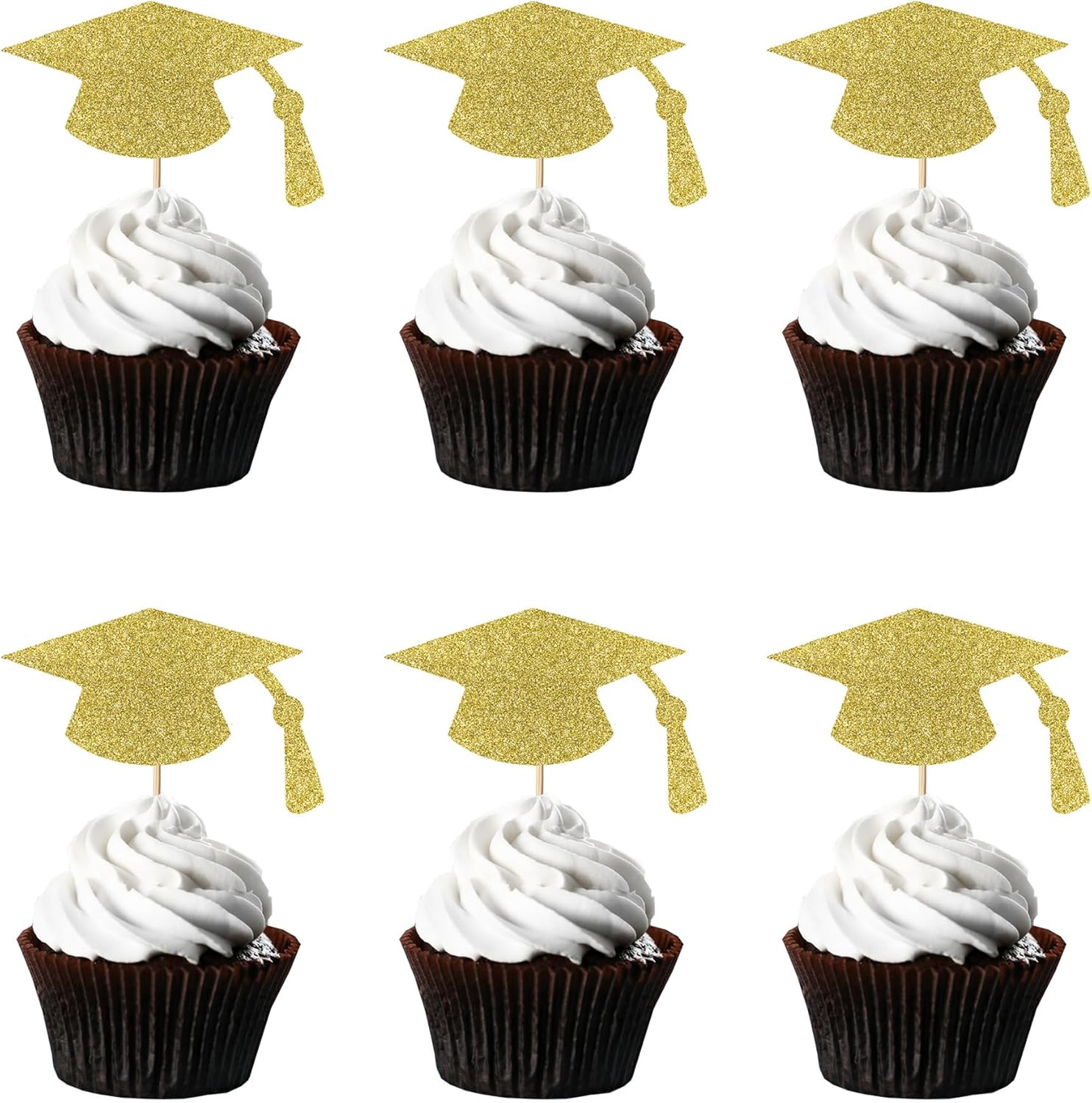 Amazon.com: Leetaivie 24pcs Graduation Cupcake Topper - Gold Glitter ...