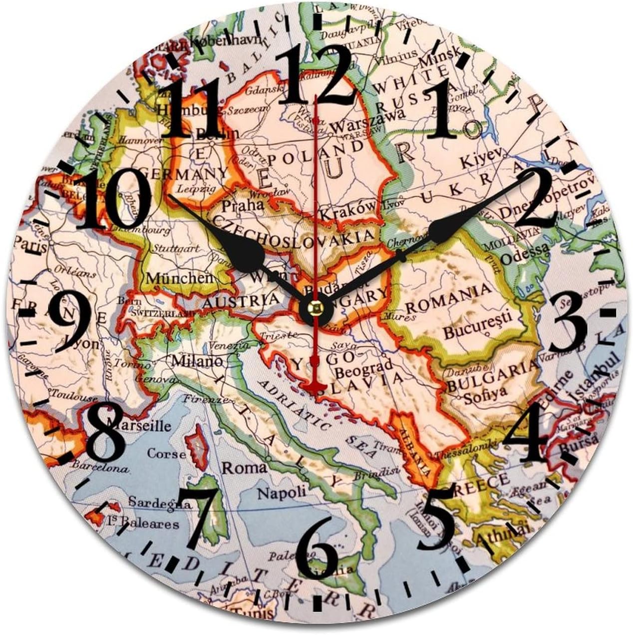 Amazon.com: Clocks Europe World Map Round Room Decorative Wall Clock ...