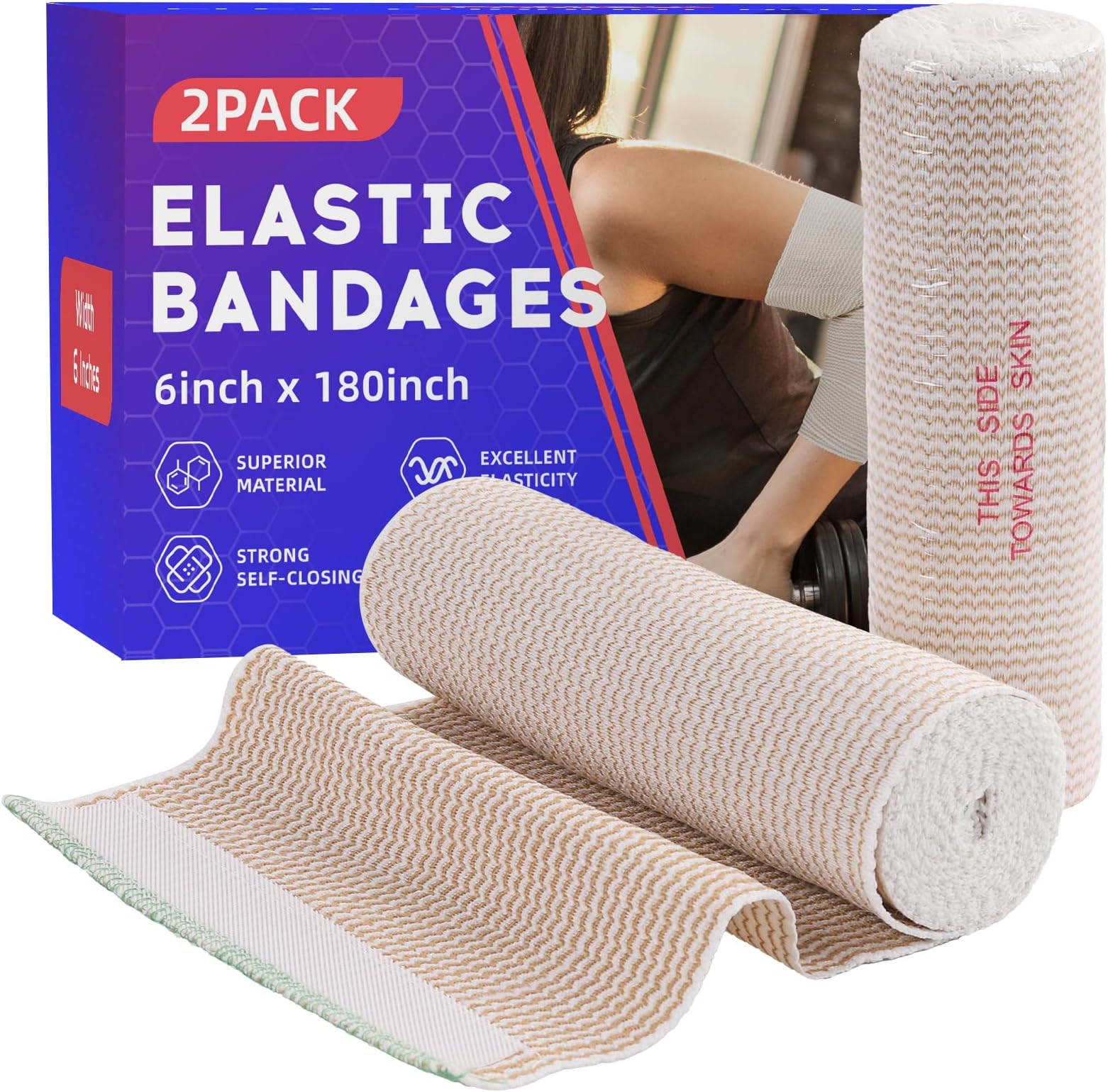 Amazon.com: Premium Double Length Elastic Bandages w/Velcro 4" x 11yds ...