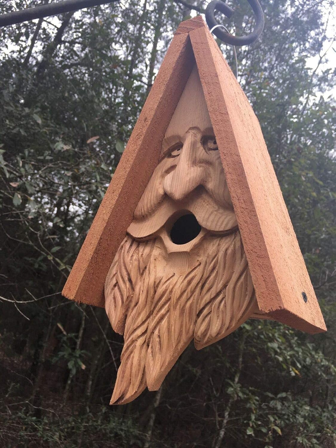 Amazon.com : Birdhouse Spirit Rustic Old Man Face Hand Carved Cedar ...