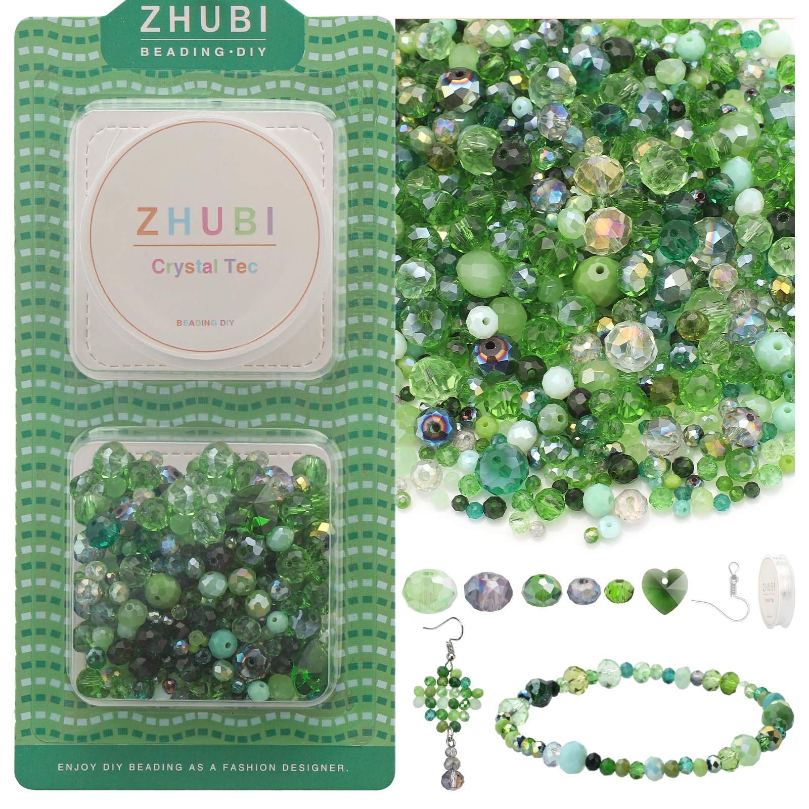Amazon.com: Green Crystal Glass Bead DIY Set – 600 Faceted Beads in ...
