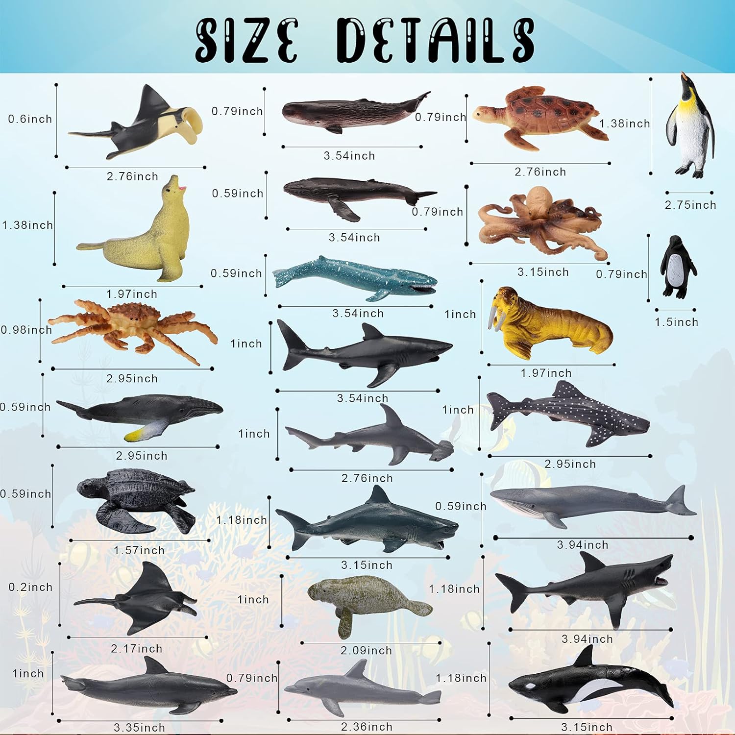 24 Pieces Ocean Animal Figures Realistic Plastic Sea Animals Figurines ...