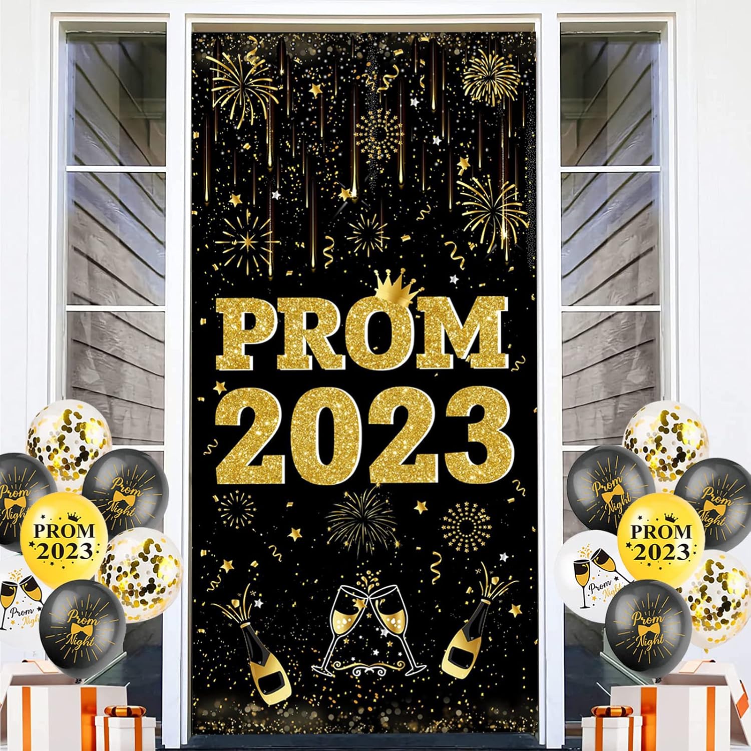 Amazon.com : Black Gold Prom Door Banner Decorations, Prom Door Cover ...