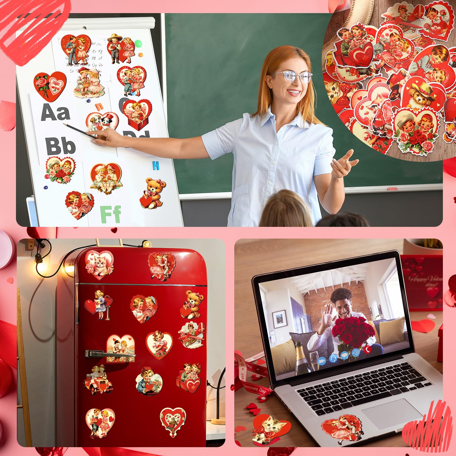 Snapklik.com : 30 Pcs Valentines Day Refrigerator Magnets Vintage Heart ...