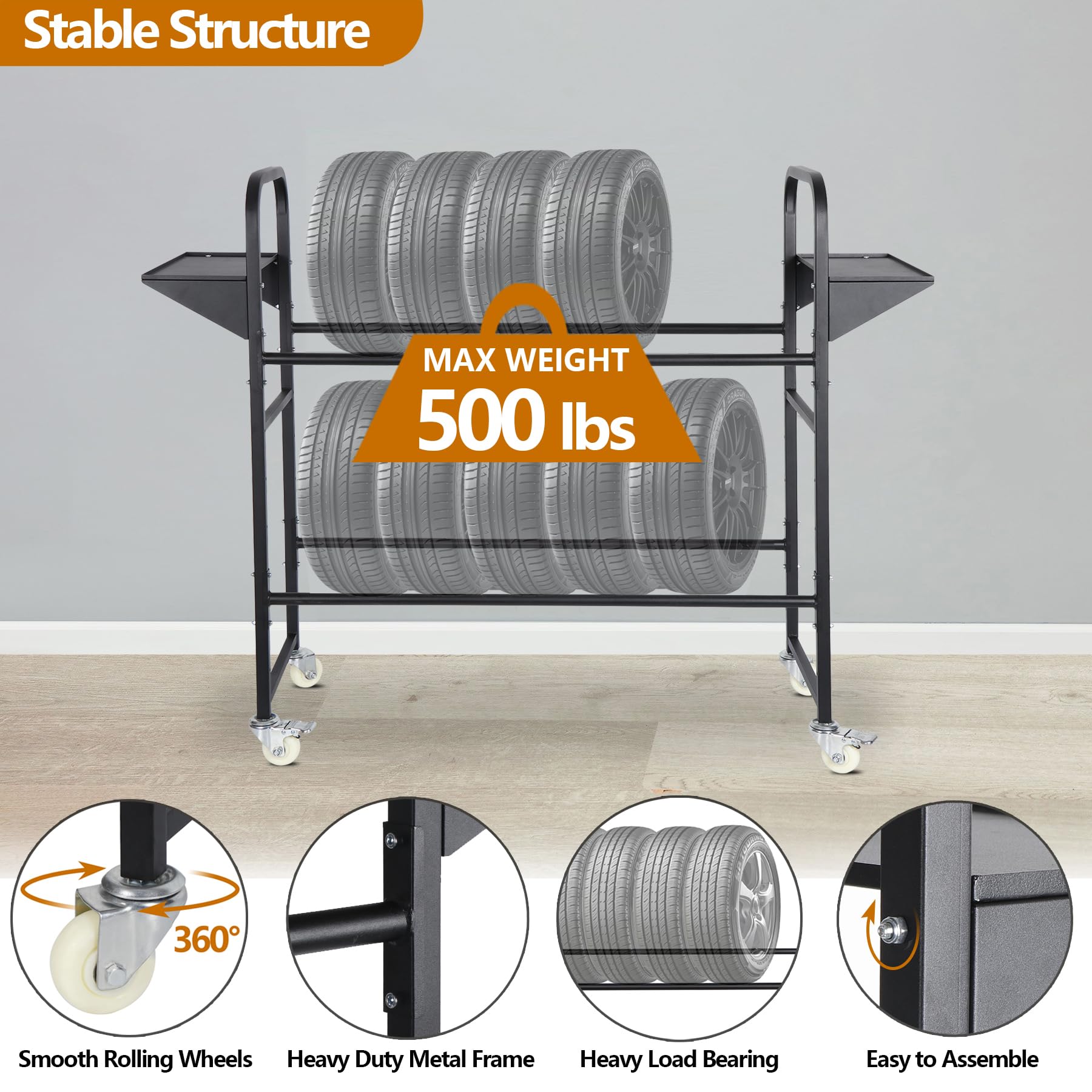 Snapklik.com : Neorexon Tire Storage Rack 57 X 55.1 X 20, Garage Tire ...