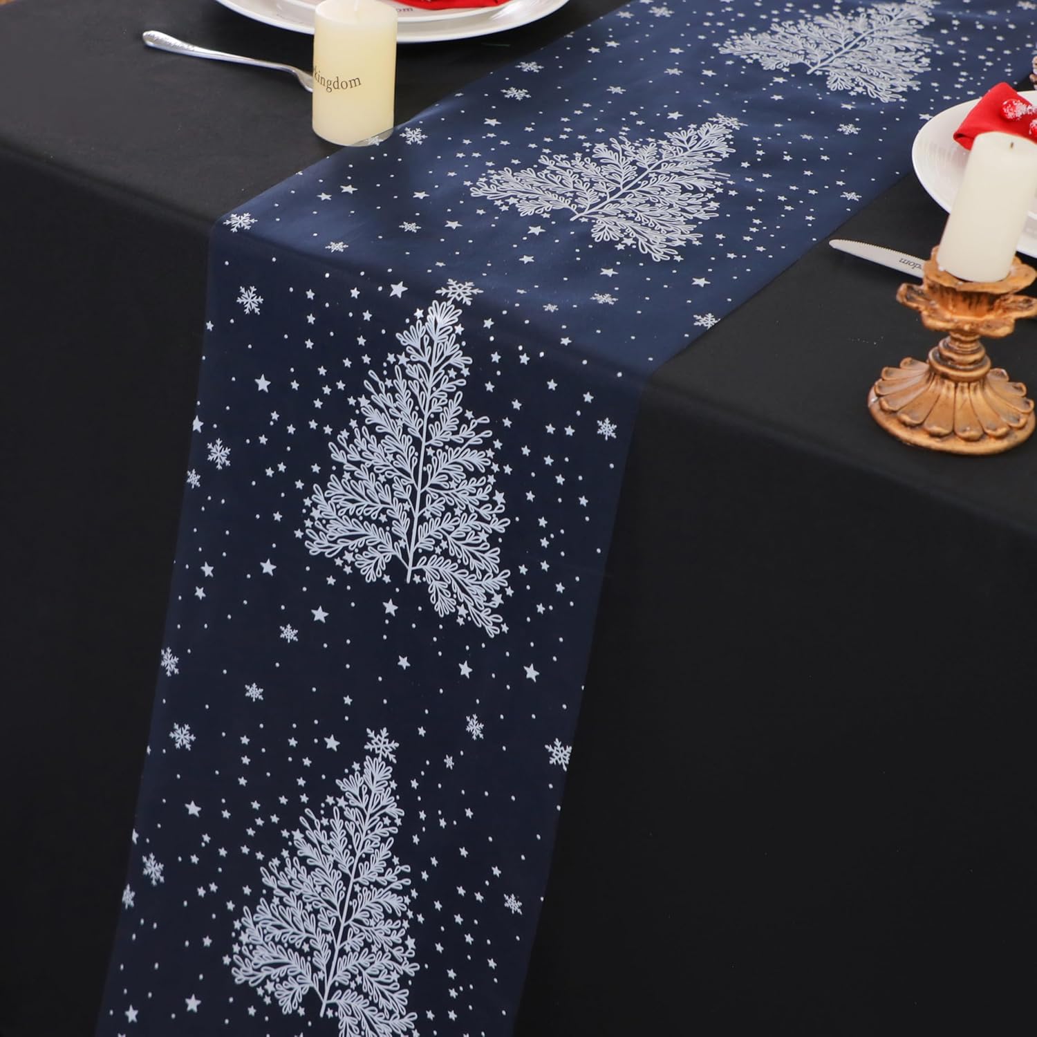 Amazon.com: Snowkingdom Blue Christmas Table Runner, White Xmas Tree ...