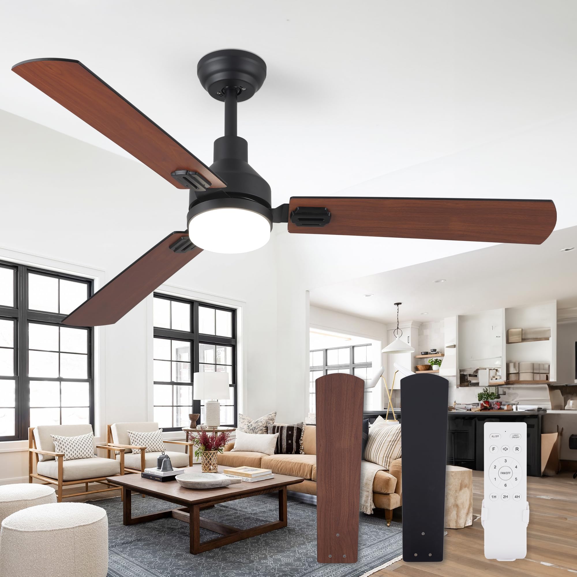 BOJUE 52 Inch Ceiling Fans with Lights, Low Profile Ceiling Fan with ...