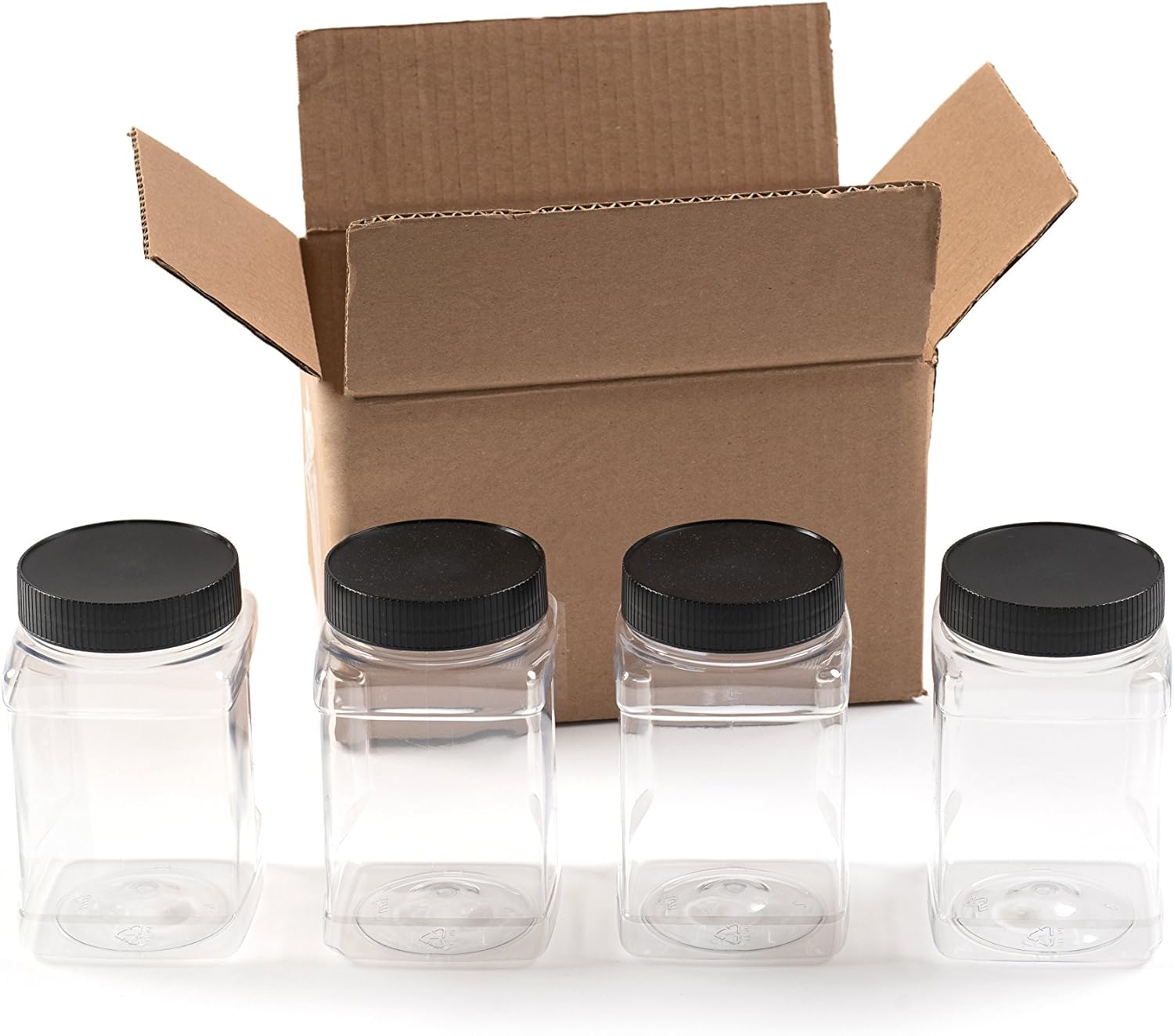 Clear Plastic Storage Jars with Lids - (4 Pack) 16 oz Great Container ...