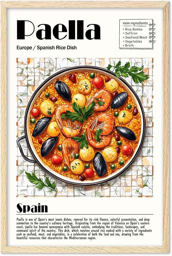 Amazon.com: TEON Paella Poster, Spain Food Print, Food Wall Art, Modern ...