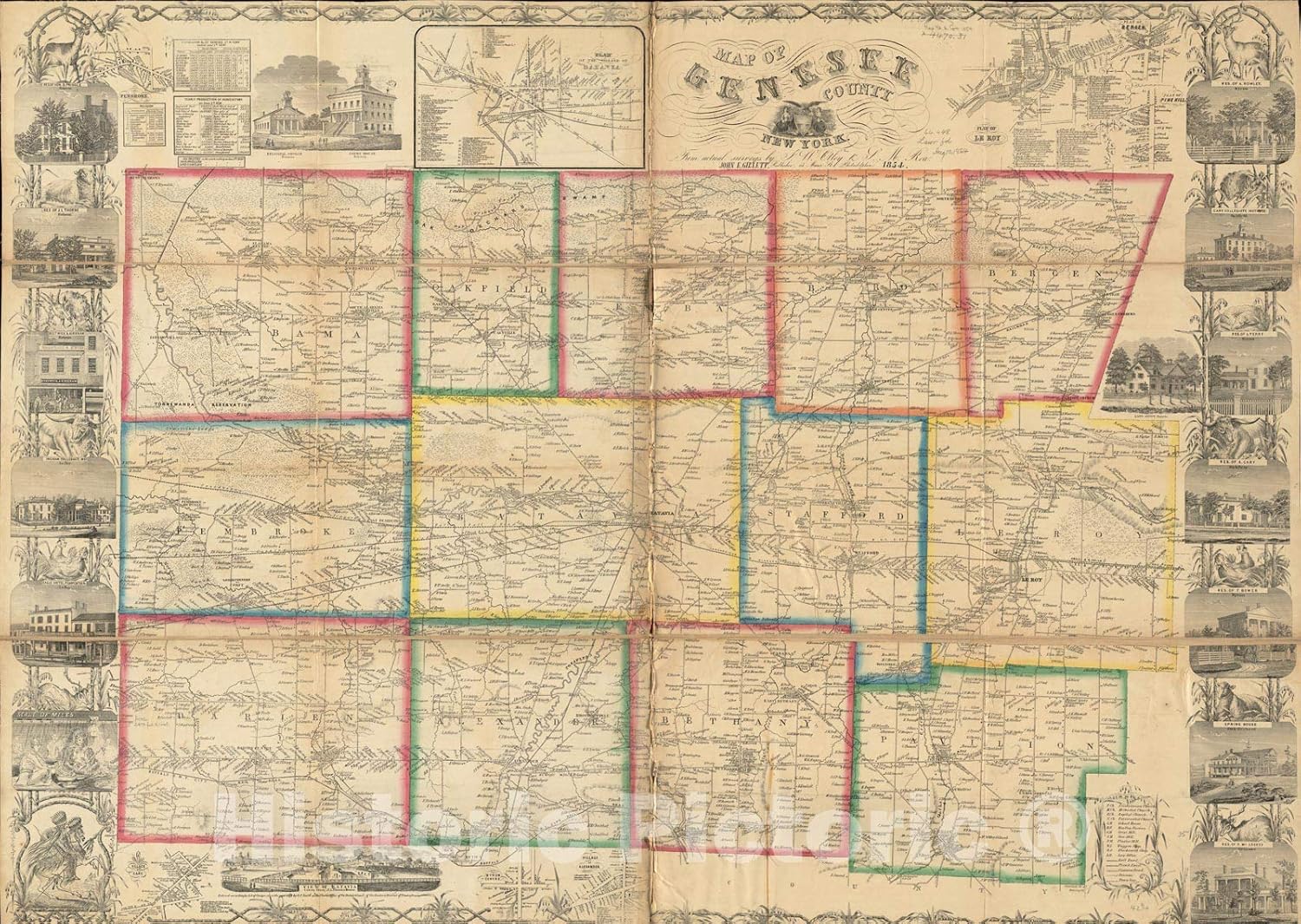 Amazon.com: Historical Map, 1854 Map of Genesee County, New York ...