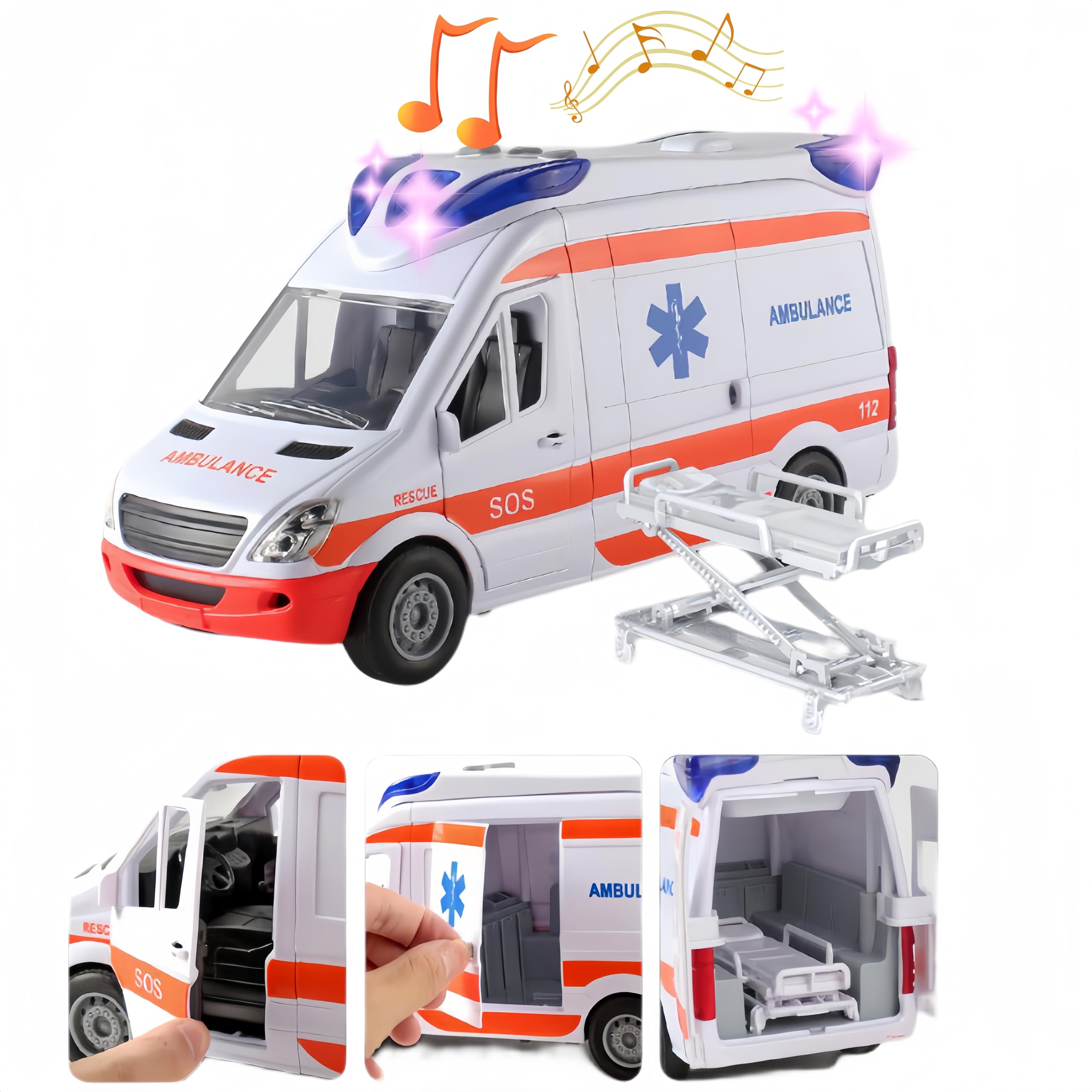 FeBohao Ambulance Toy Car Play,Ambulance Musical Toy with Lights and ...
