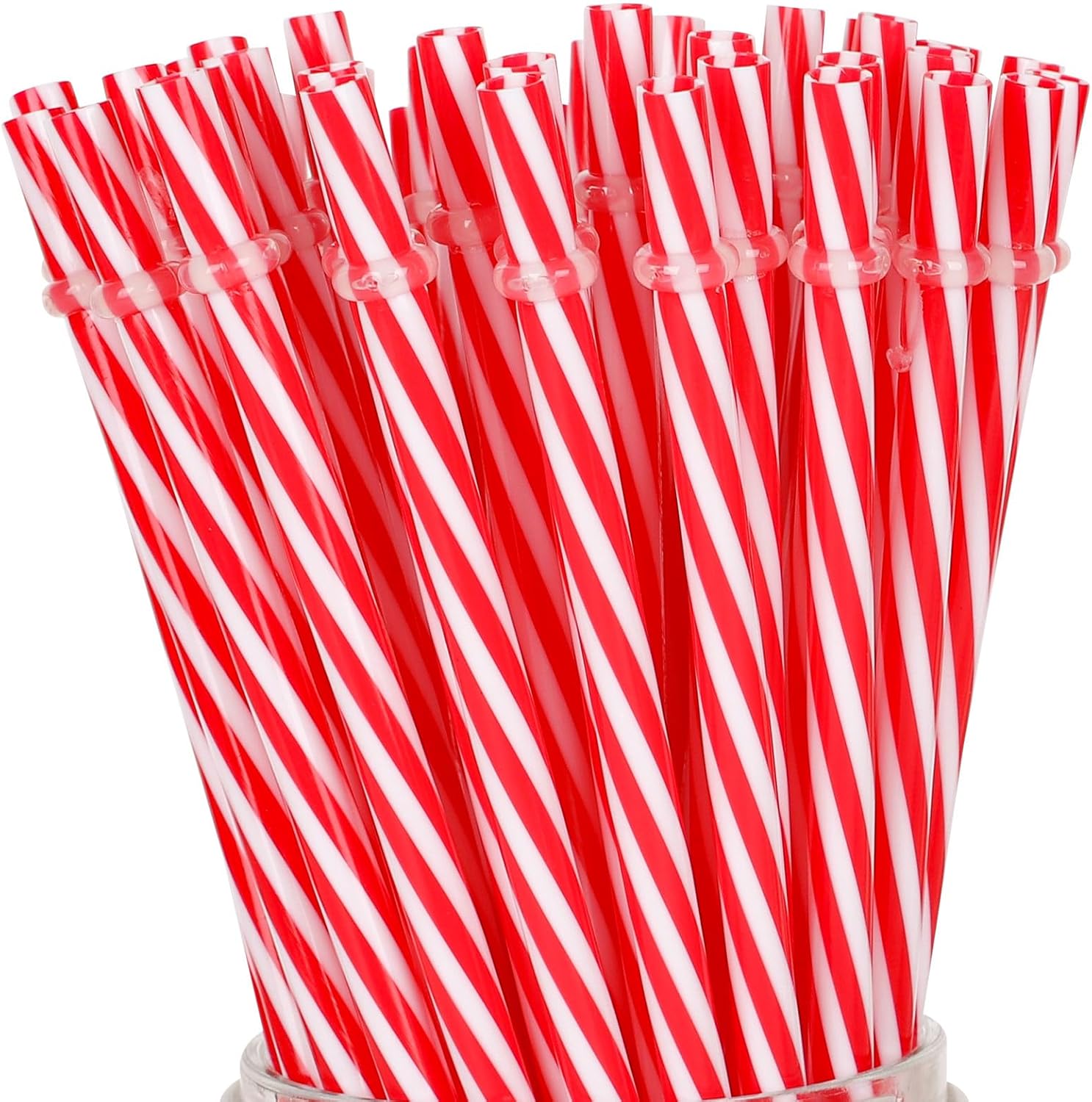 Amazon.com: Whaline 50Pcs Christmas Reusable Plastic Straws 9 Inch Red ...