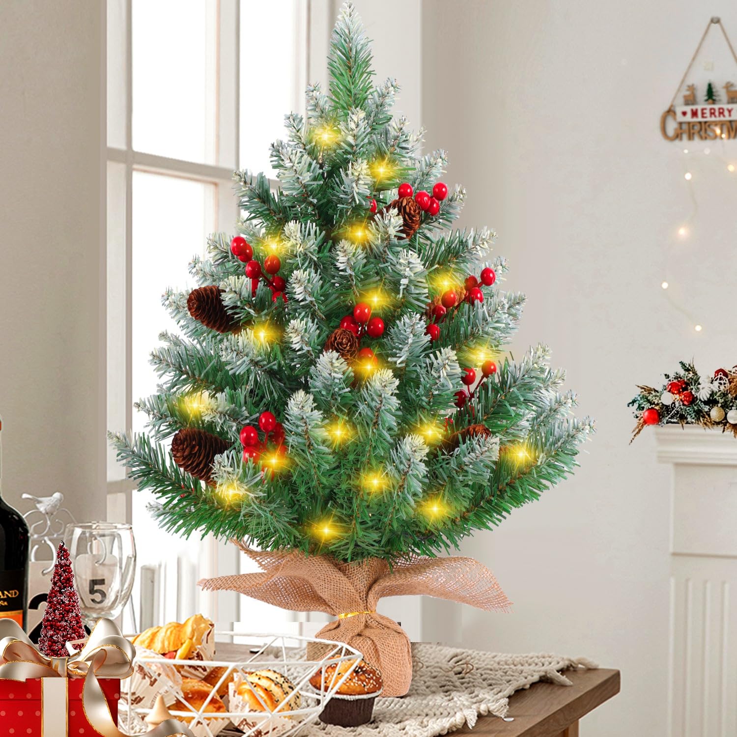 Amazon.com: 24 Inch Tabletop Christmas Tree with 50 LED Lights, 2FT ...