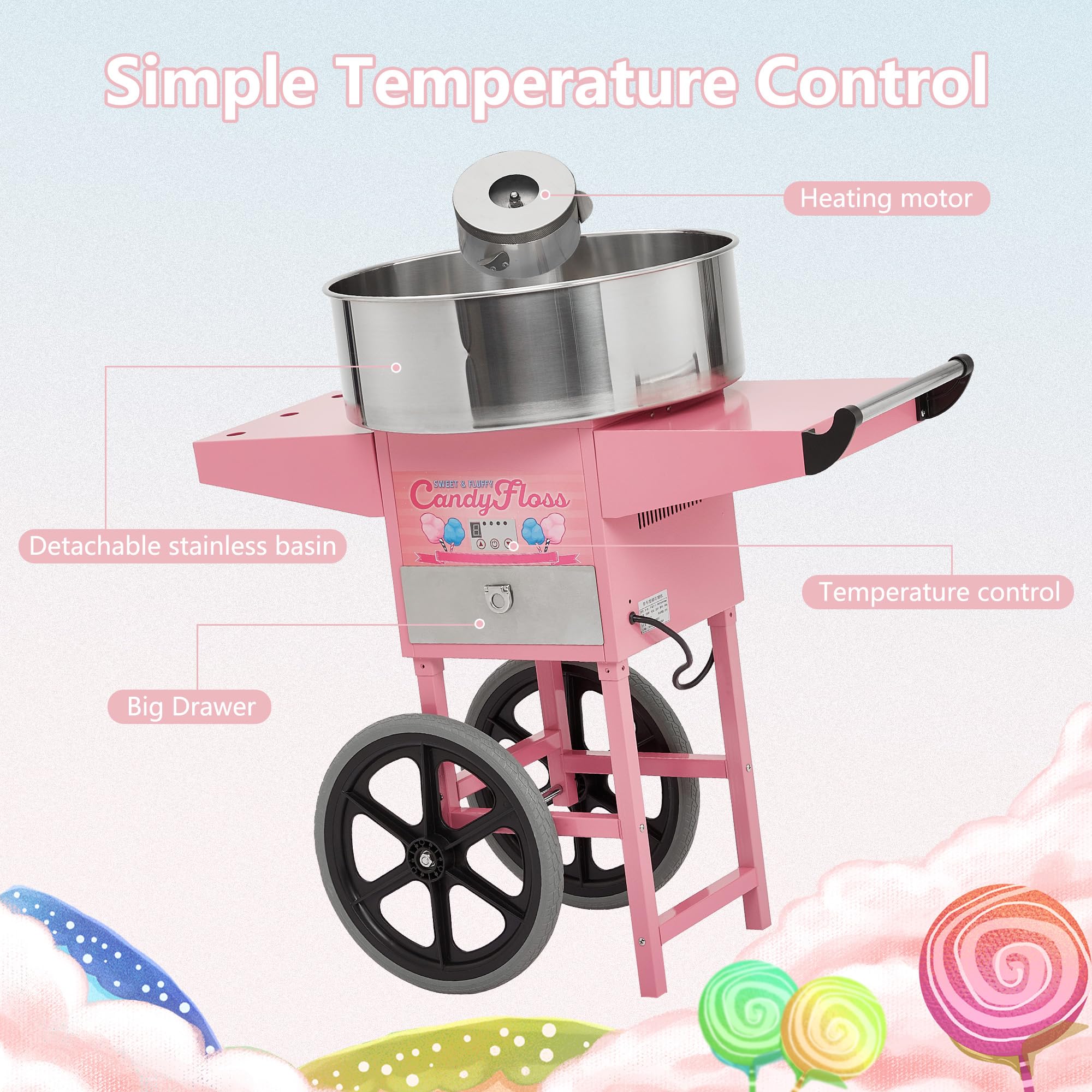 Electric Candy Cotton Machine for Kids with Cart Commercial Candy ...