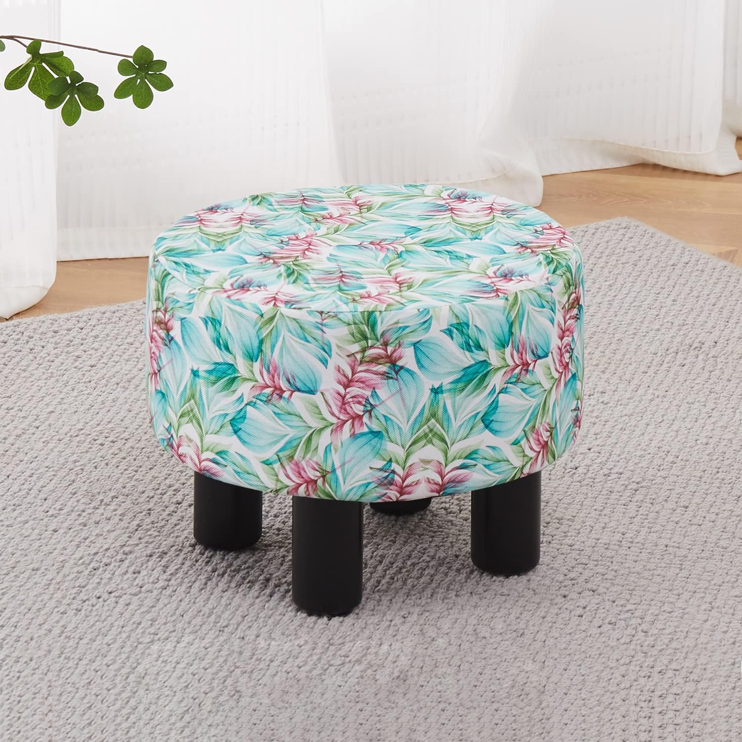Amazon.com: Cpintltr Foot Stool Linen Ottoman Round Footstool for Couch ...